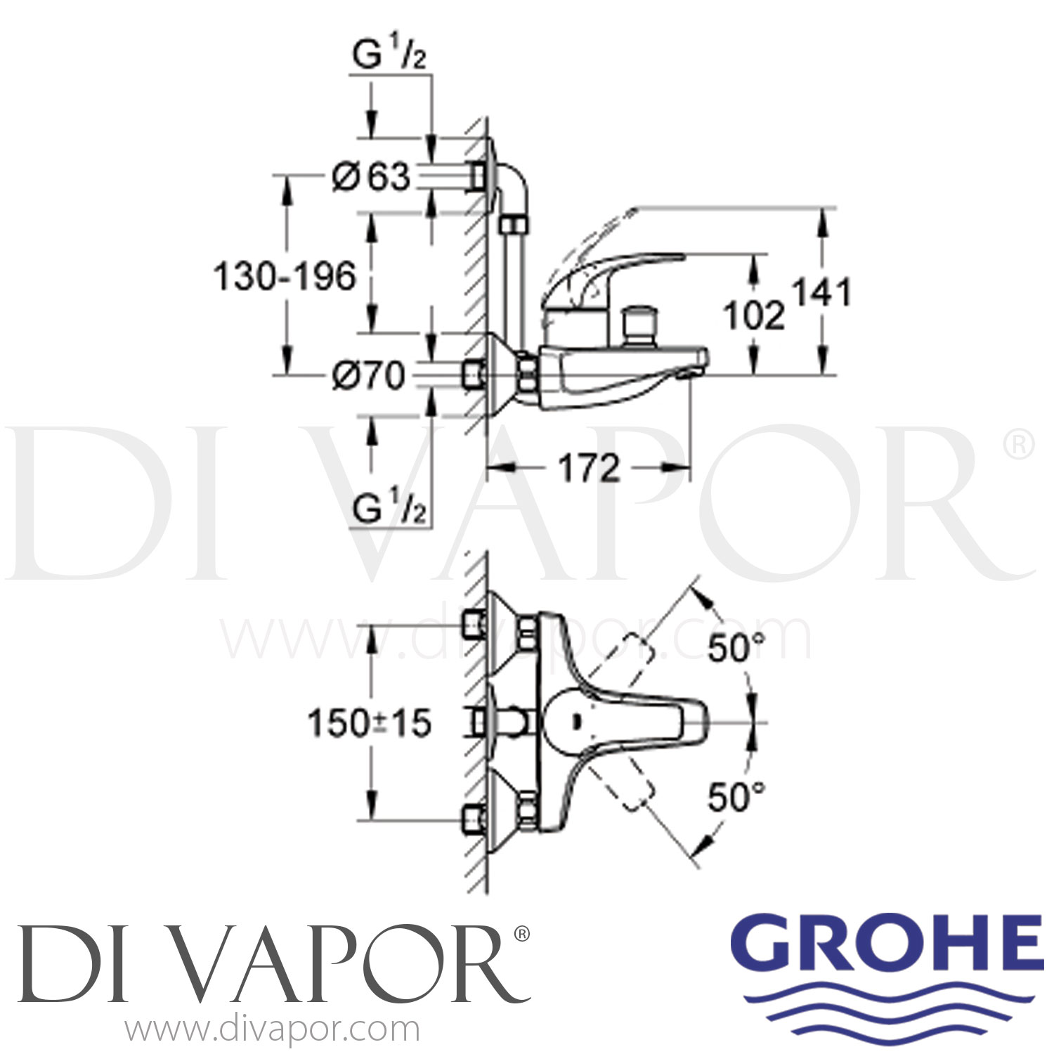 Grohe 23197000 BauCurve Single Lever Bath Mixer Spare Parts