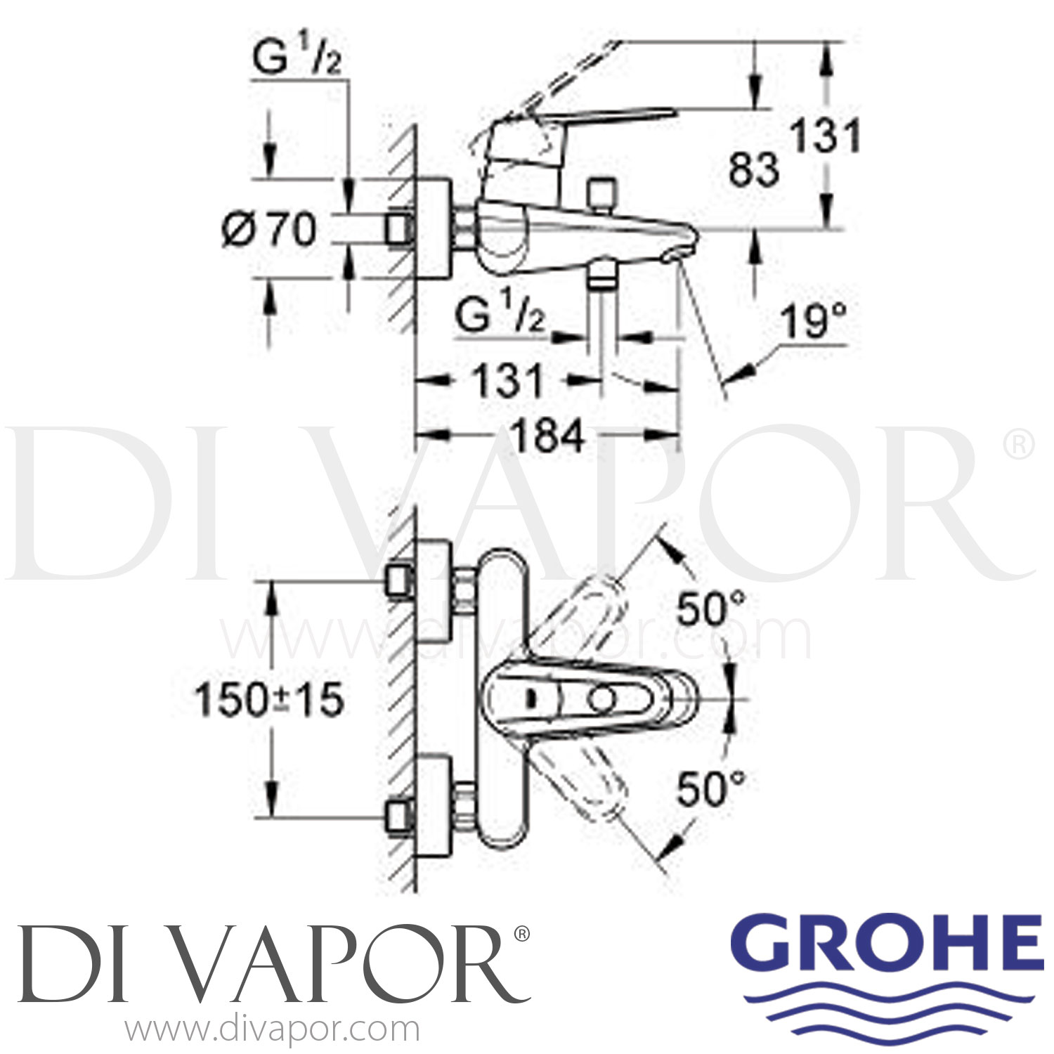 Grohe 23221000 Touch Cosmopolitan Single-Lever Bath Mixer (1/2 Inch ...