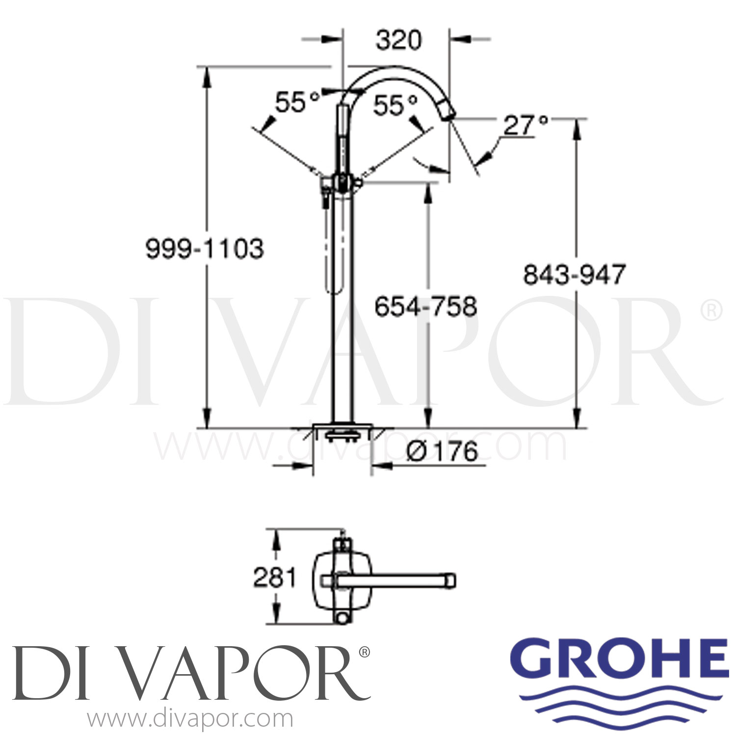Grohe 23318DA0 Grandera Single-Lever Bath Shower Mixer (1/2 Inch) Floor ...