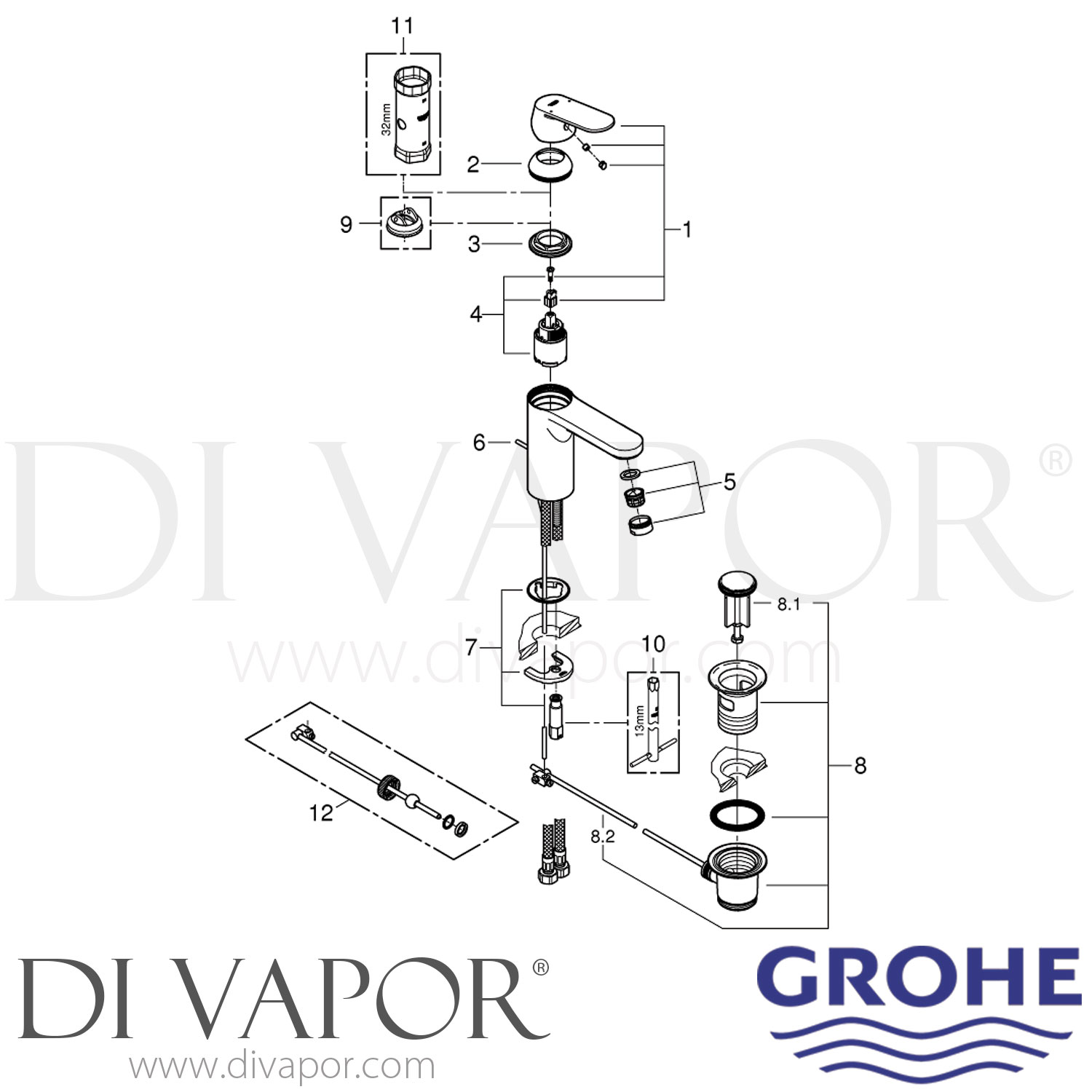 Grohe 23325000 Eurosmart Cosmopolitan Single-Lever Basin Mixer (1/2 Inch) M-Size Tap Spare Parts