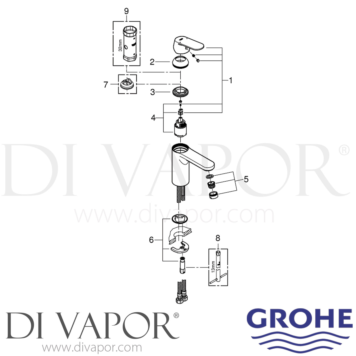 Grohe 23327000 Eurosmart Cosmopolitan Single-Lever Basin Mixer Chrome M ...