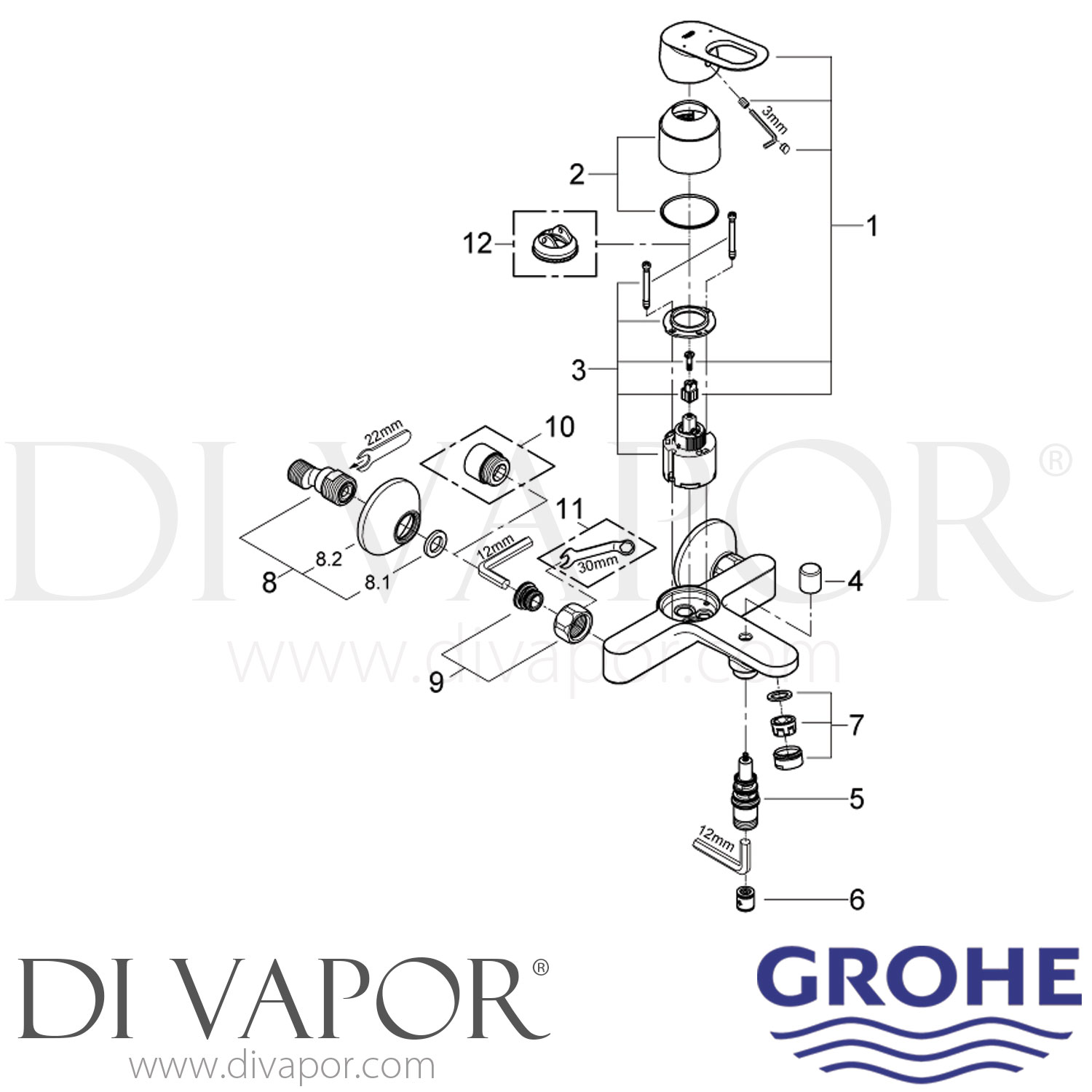 Grohe 23341000 BauLoop Single-Lever Bath Shower Mixer Tap Spare Parts