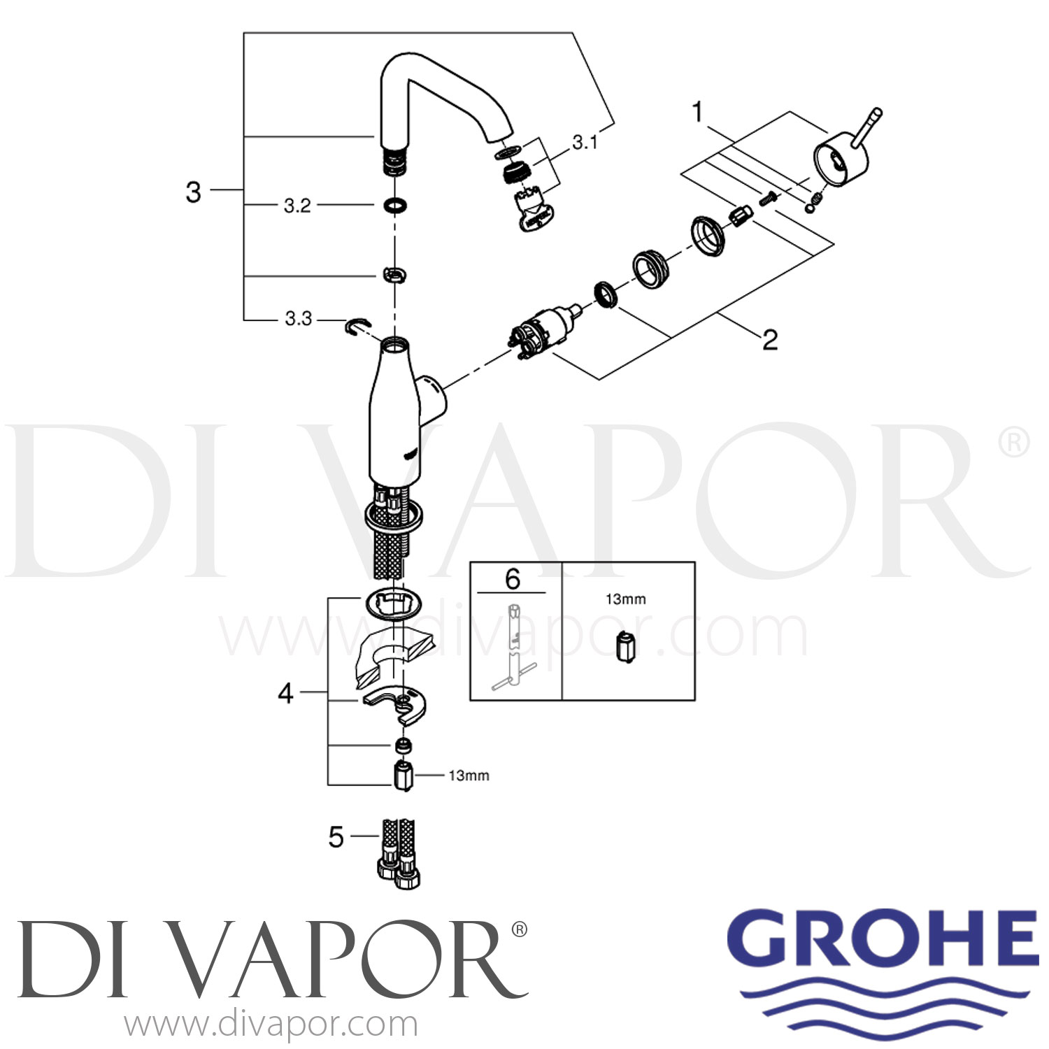 Grohe 23541001 Essence Single-Lever Basin Mixer (1/2 Inch) L-Size Spare ...