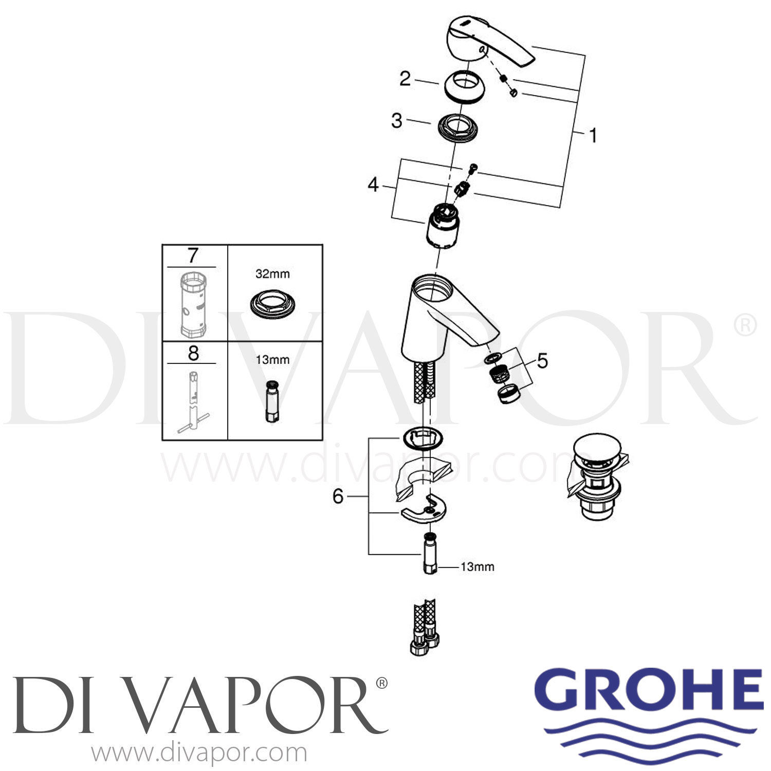 Grohe 23550001 Start Single-Lever Basin Mixer S-Size Spare Parts