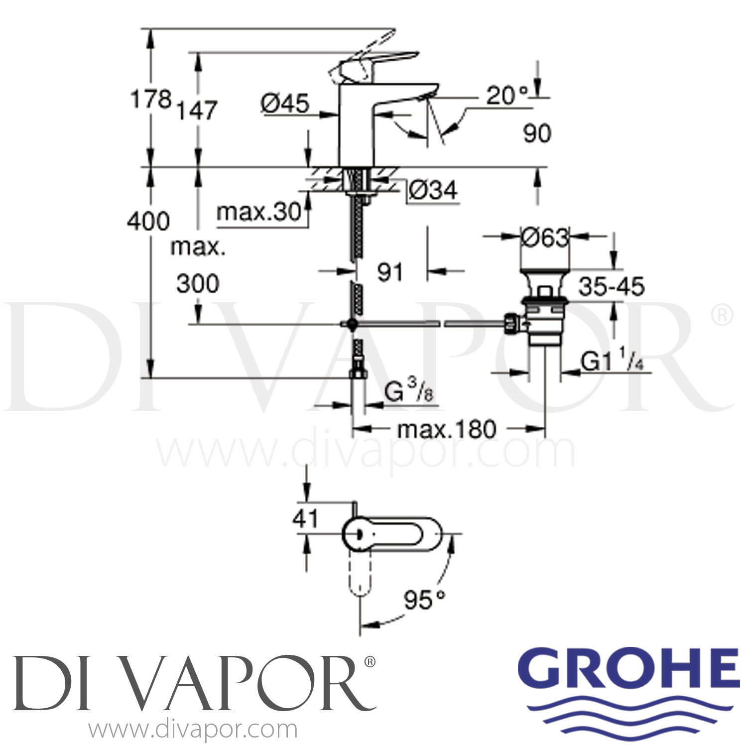 Grohe 23559000 BauEdge Single Lever Basin Mixer (1/2 Inch) S-Size Spare ...