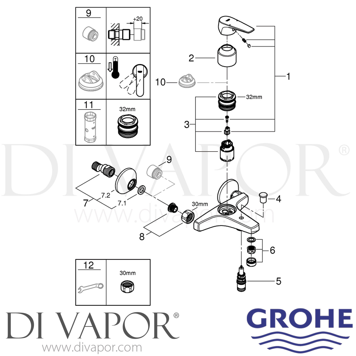 Grohe 23601000 BauFlow Single-Lever Bath Shower Mixer Tap Spare Parts