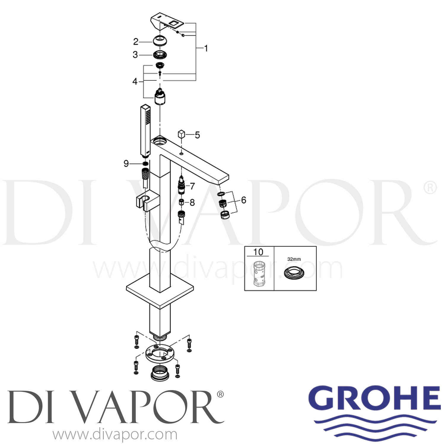 Grohe 23672001 Eurocube Single-Lever Bath Mixer (1/2 Inch) Floor ...