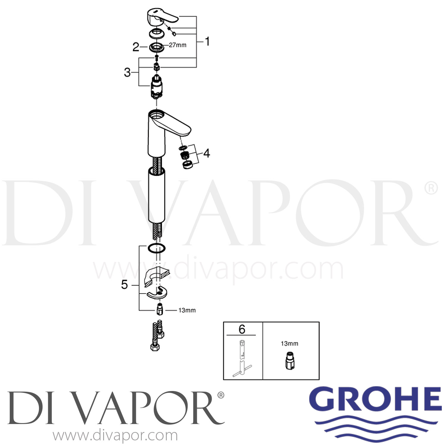 Grohe 23761000 BauEdge Single Lever Basin Mixer XL-Size Spare Parts
