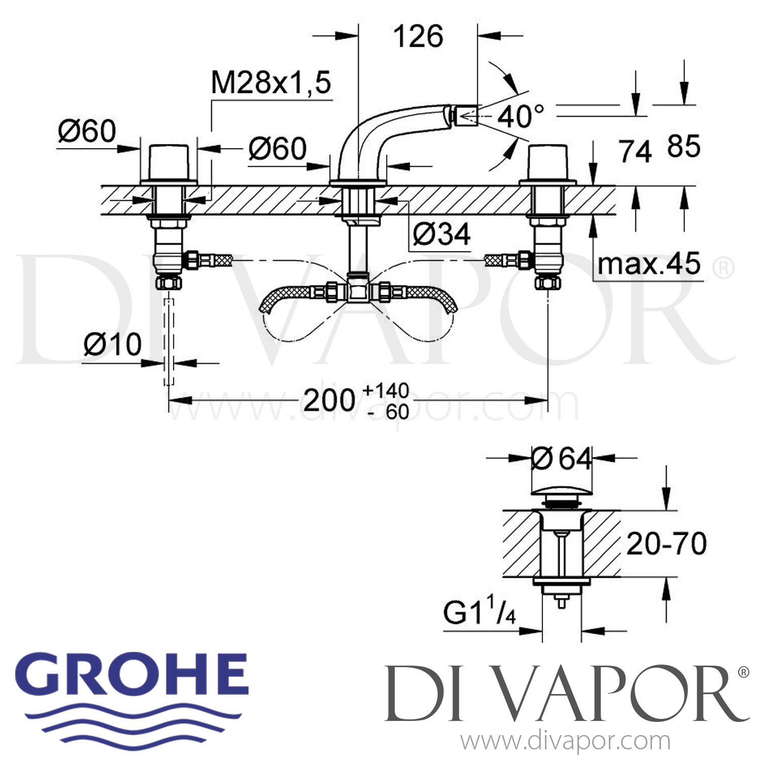 Grohe 24031000 Ondus 3-Hole Bidet Mixer M-Size Spare Parts