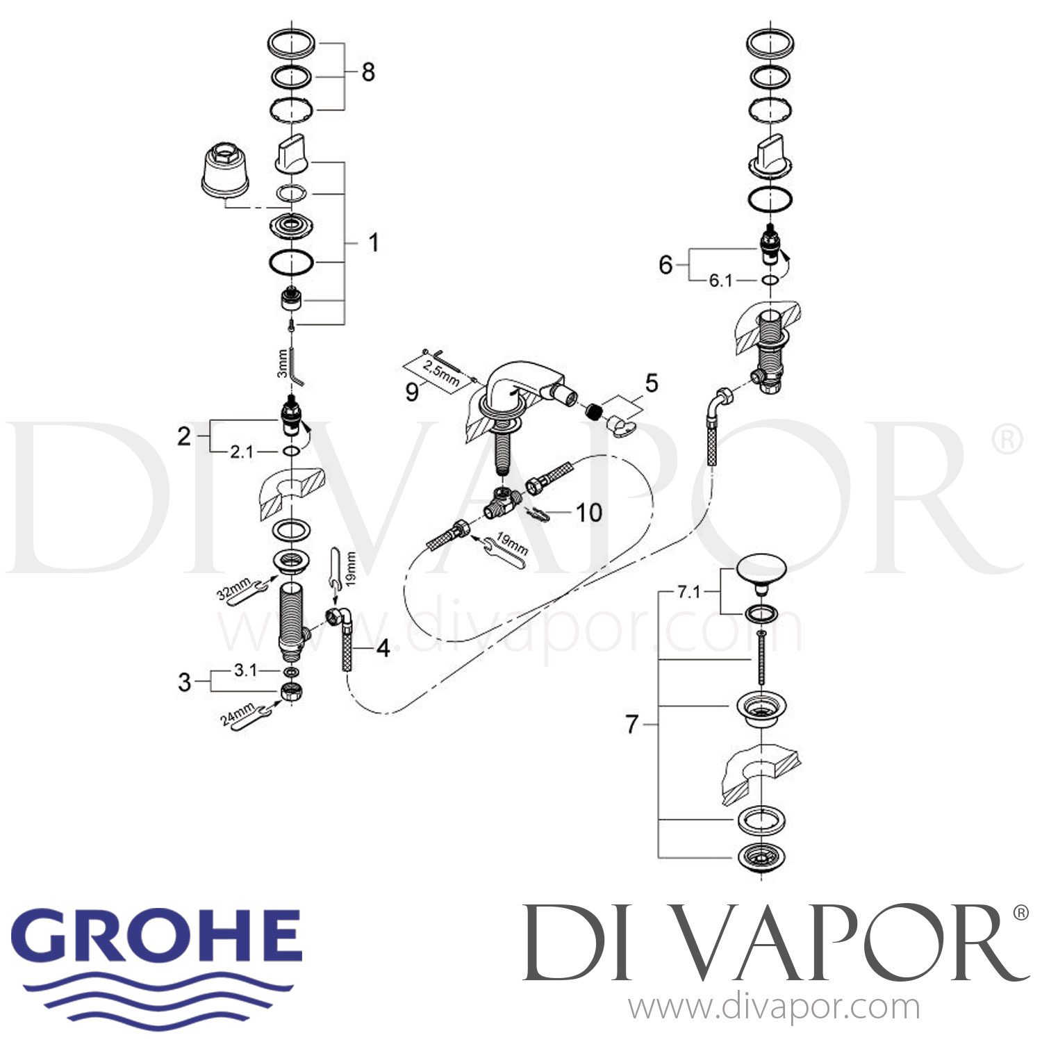 Grohe 24031000 Ondus 3-Hole Bidet Mixer M-Size Spare Parts