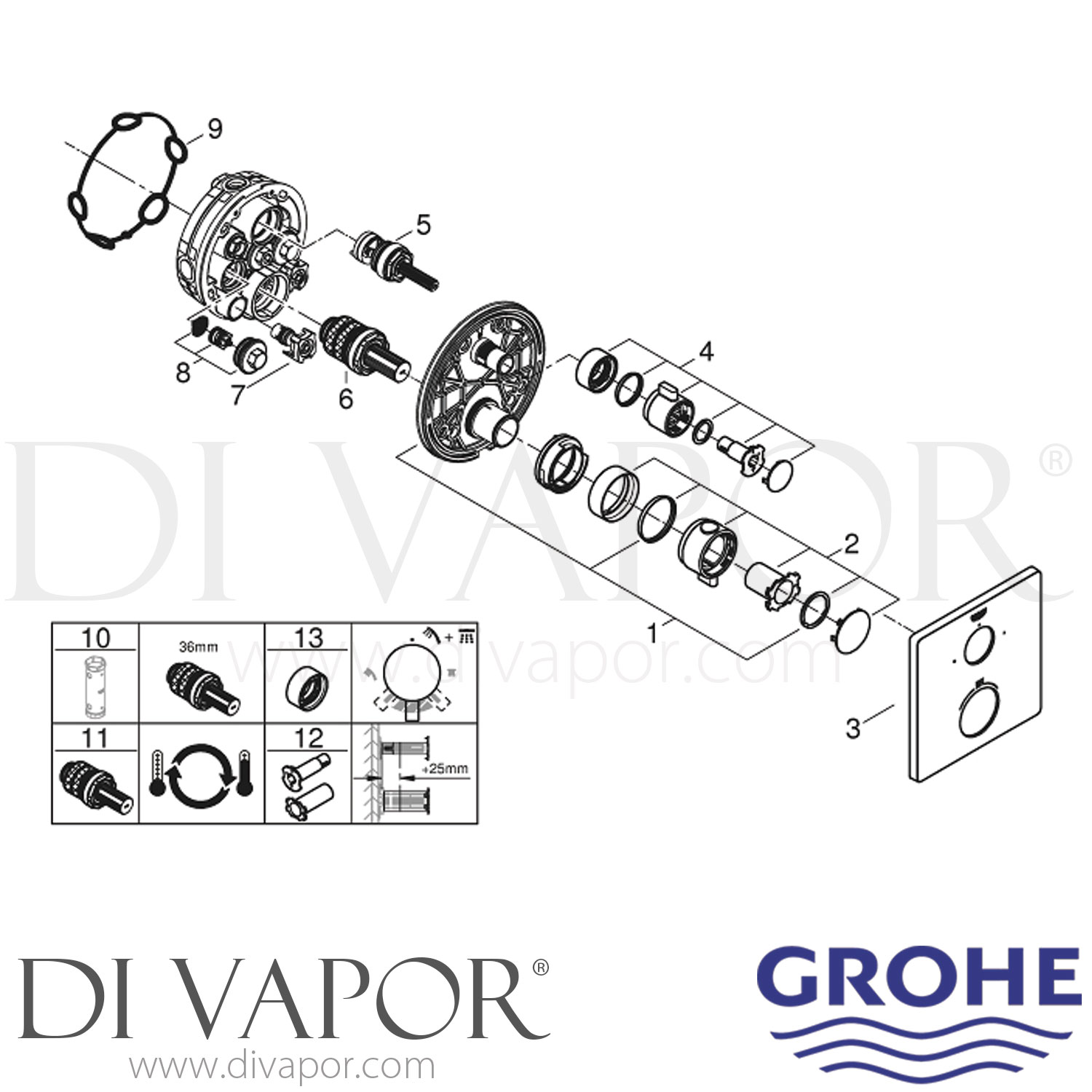 Grohe 24111000 Grohtherm Thermostatic Mixer Shower Spare Parts