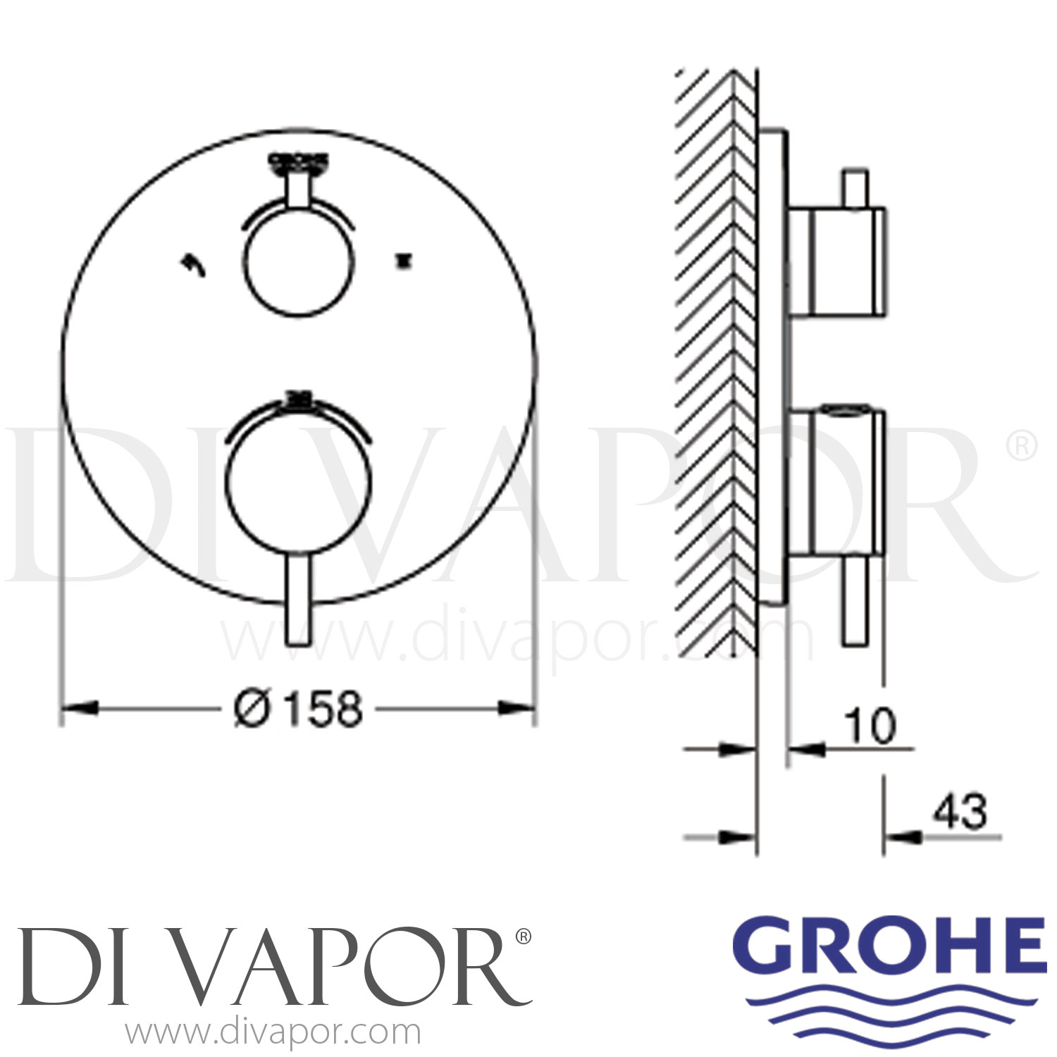 Grohe 24135003 Atrio Thermostatic Shower Mixer 2 Outlets w/ Integrated ...