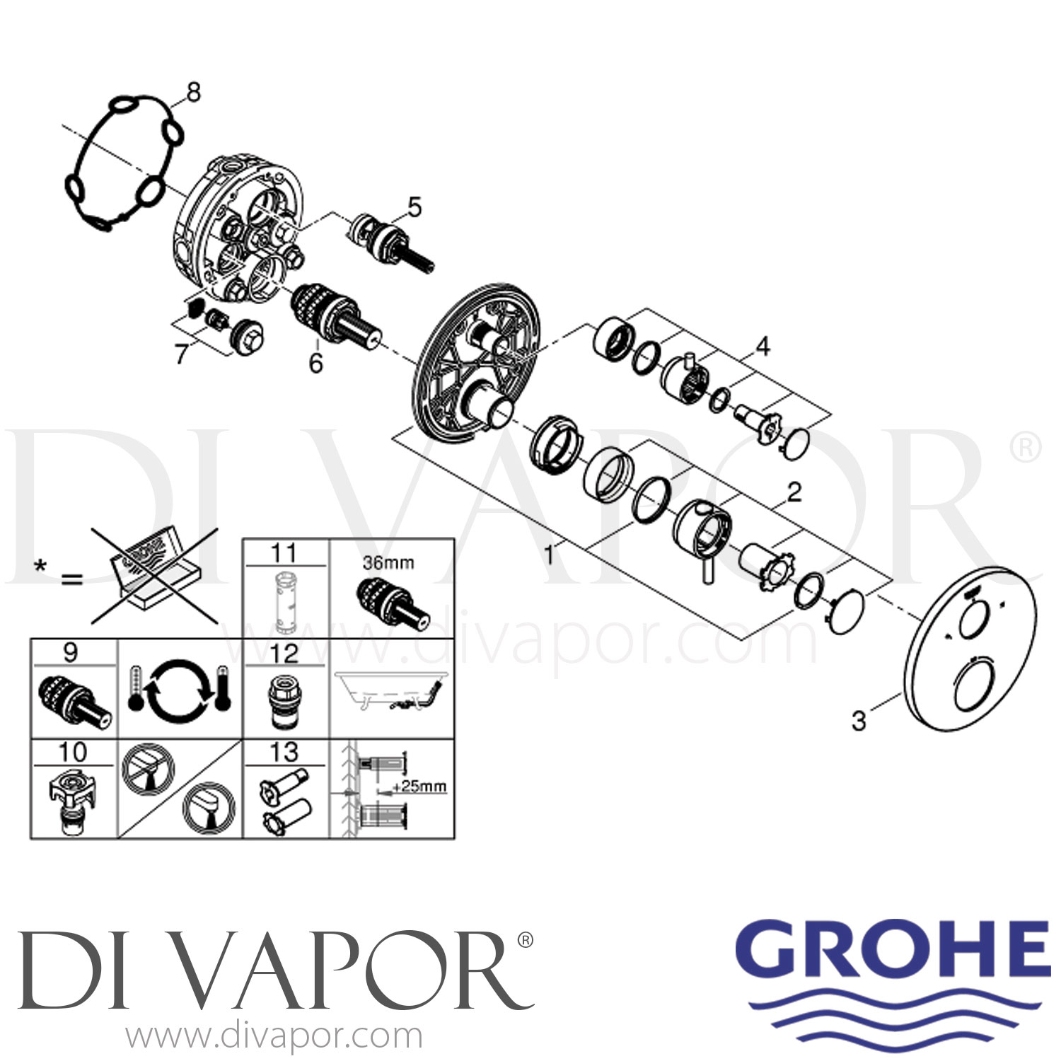 Grohe 24135003 Atrio Thermostatic Shower Mixer 2 Outlets w/ Integrated ...