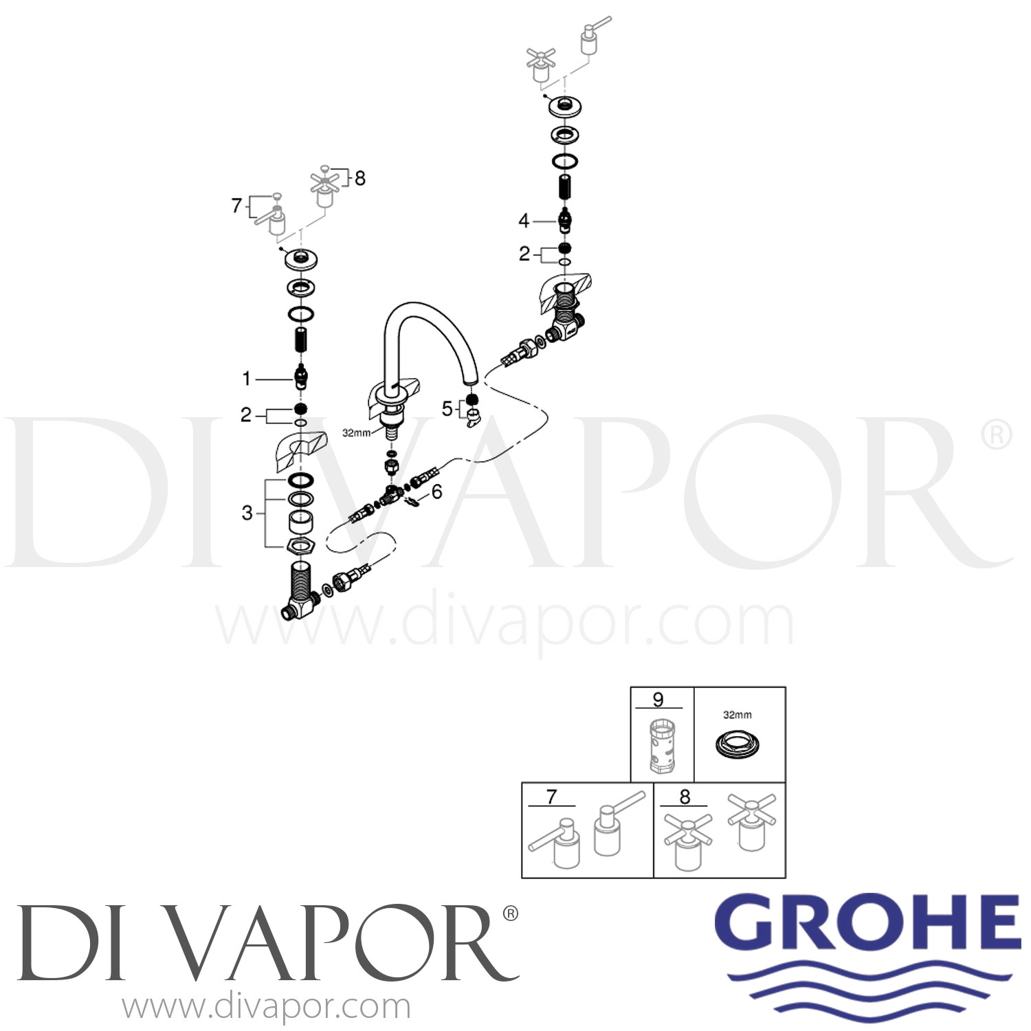 Grohe 25048003 Atrio Chrome 3-Hole Bath Combination Spare Parts