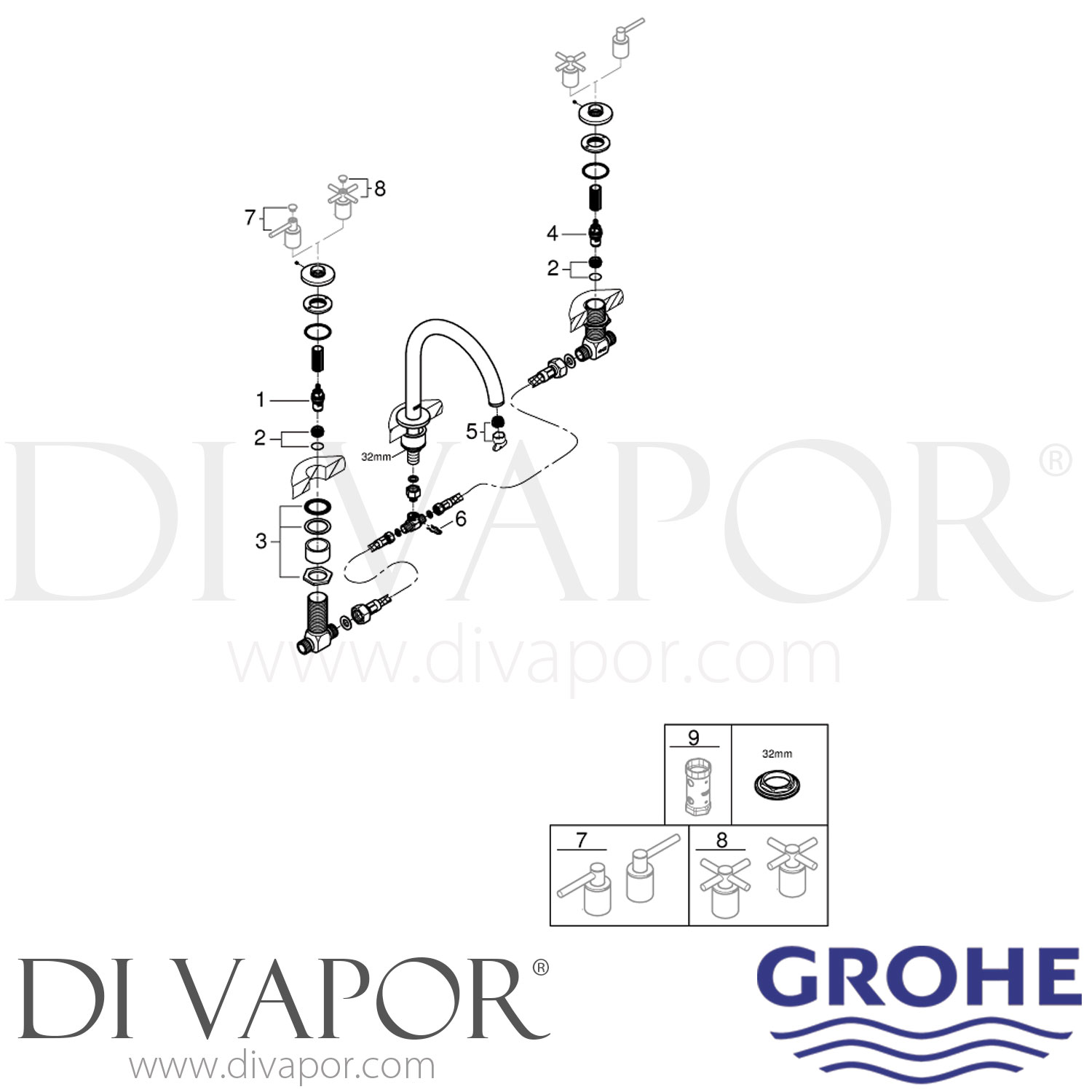Grohe 25048EN3 Atrio Brushed Nickel 3-Hole Bath Combination Spare Parts