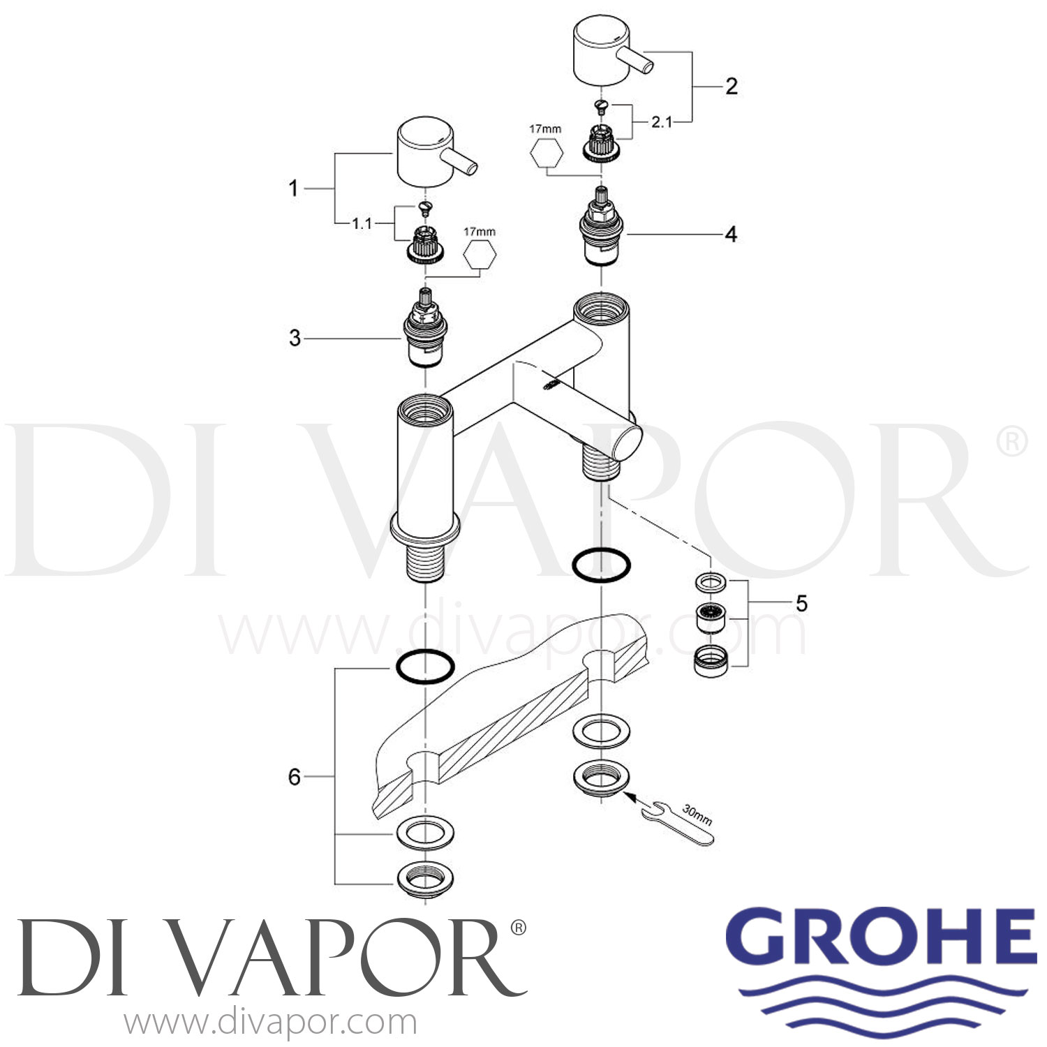 Grohe 25102000 Concetto Two-Handle Bath Filler Spare Parts