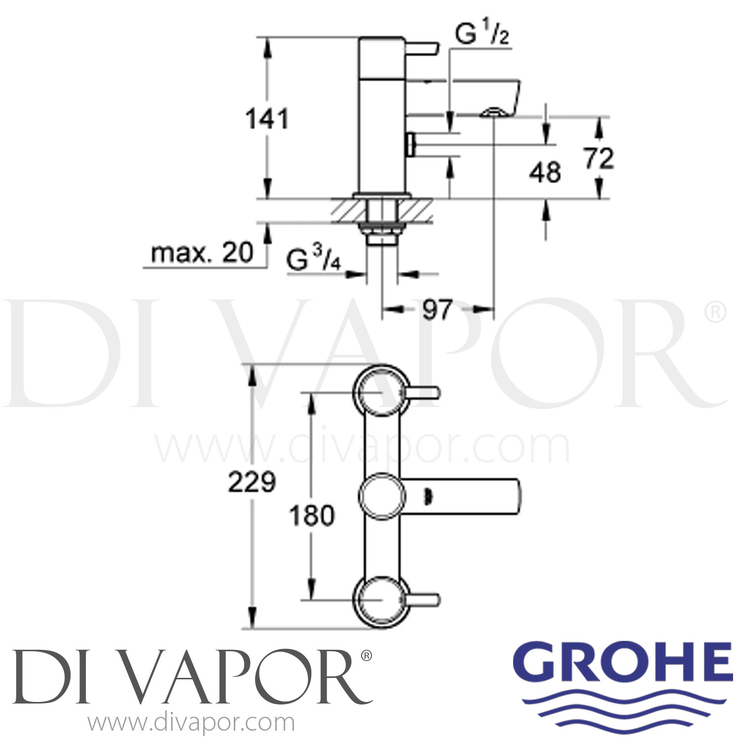 Grohe 25109000 Concetto Two-Handled Bath Shower Mixer Spare Parts