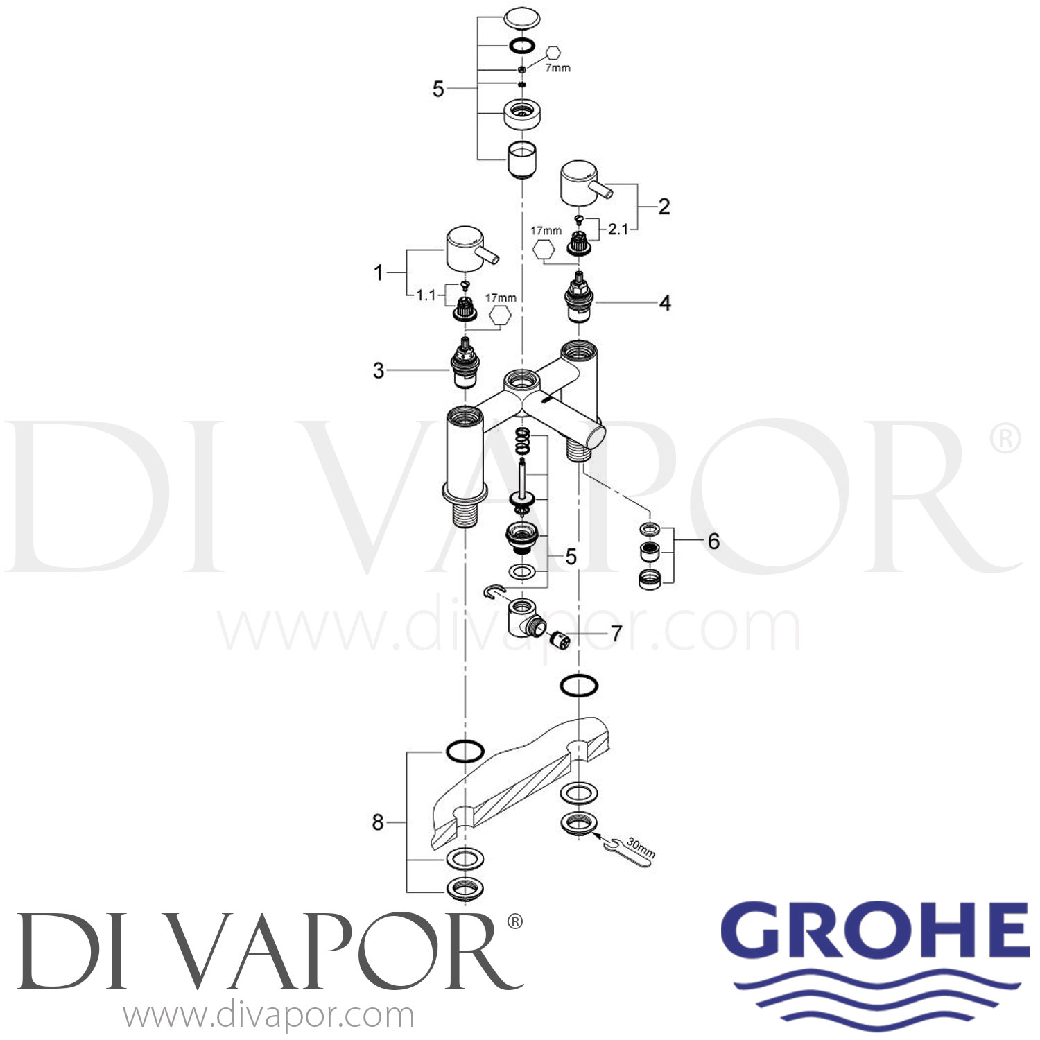 Grohe 25109000 Concetto Two-Handled Bath Shower Mixer Spare Parts
