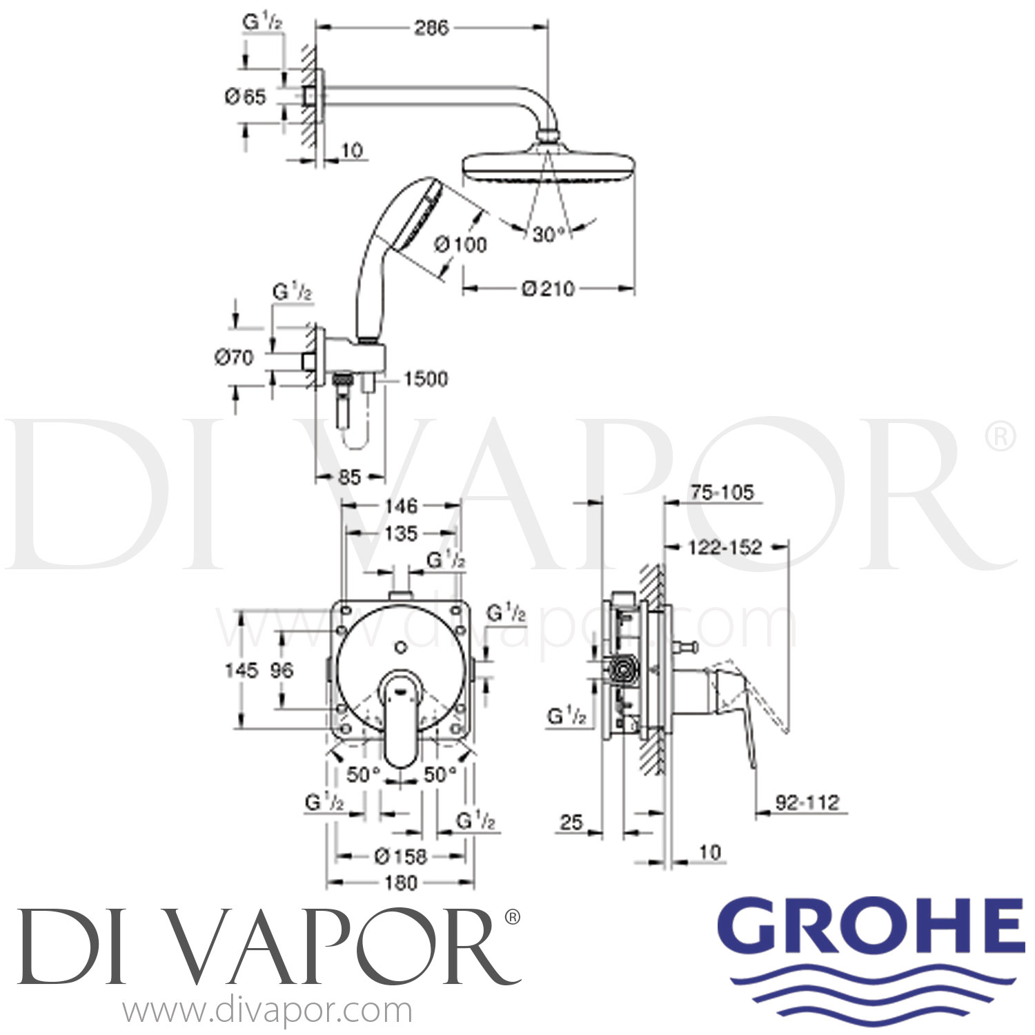 Grohe 25219001 Eurosmart Cosmopolitan Perfect Shower Set with Tempesta ...
