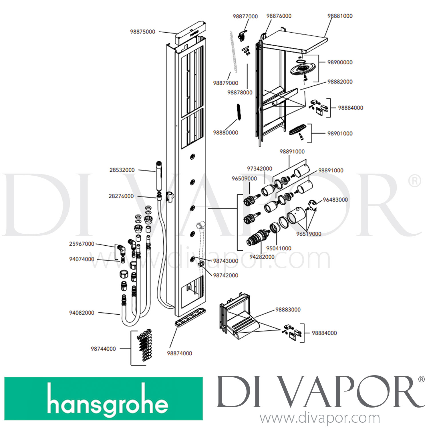Hansgrohe 26017000 Pharo Shower Panel Skyline 05/07 - 12/14 Spare Parts