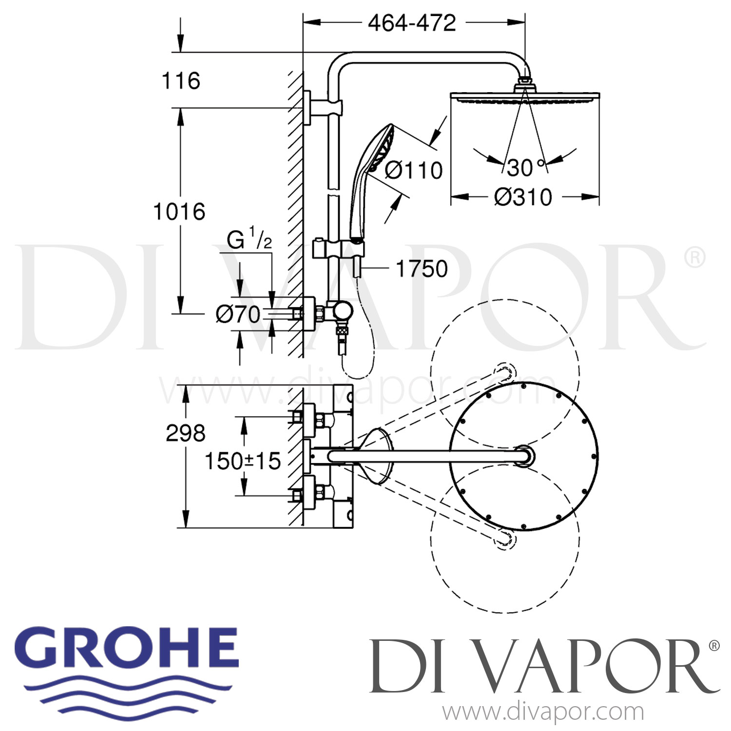 Grohe 26075000 Euphoria System 310 Shower System with Thermostatic ...