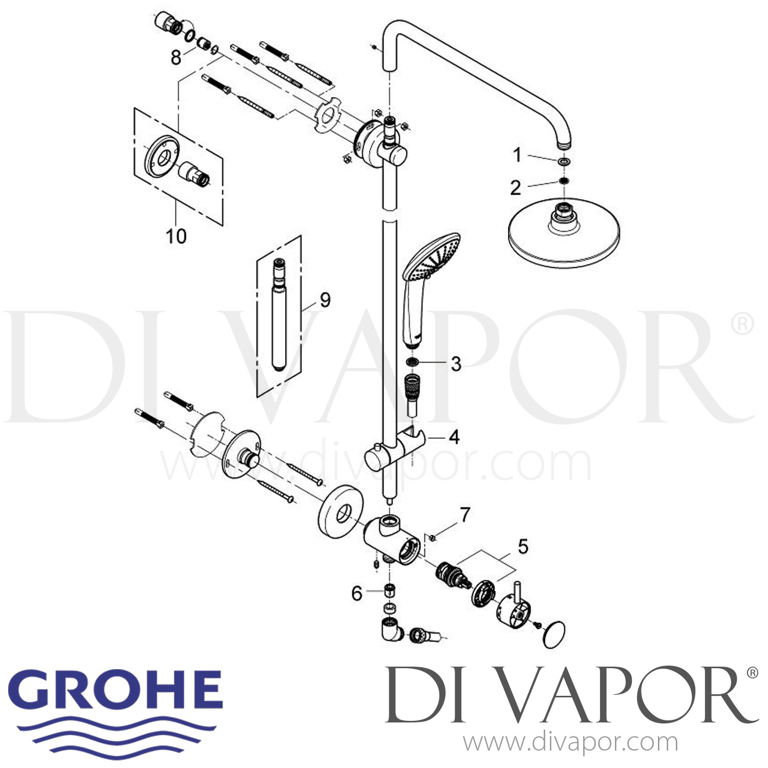 Grohe RetroFit 180 Shower System with Diverter - 2013 to 2017 - Spare ...