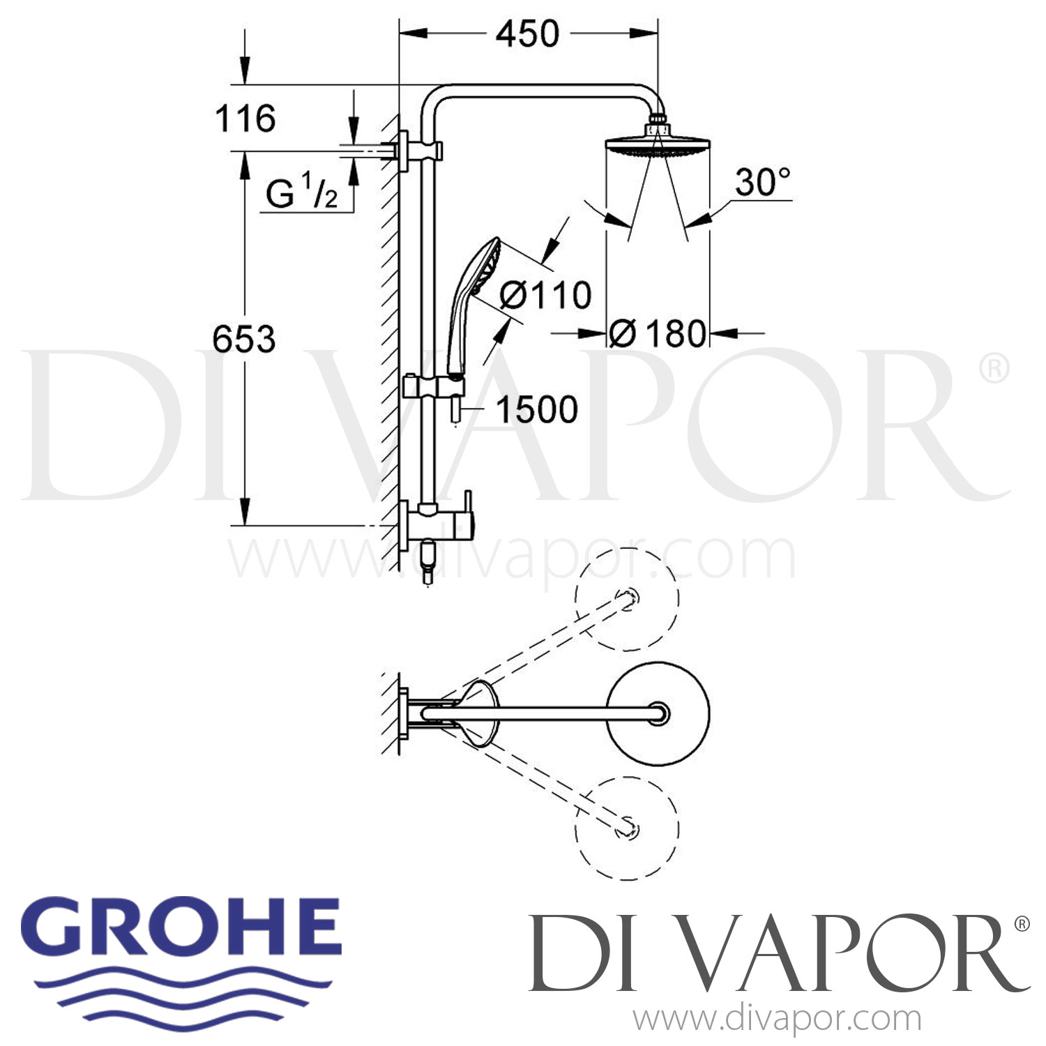 Grohe 26190000 RetroFit 180 Shower System with Diverter for Wall ...
