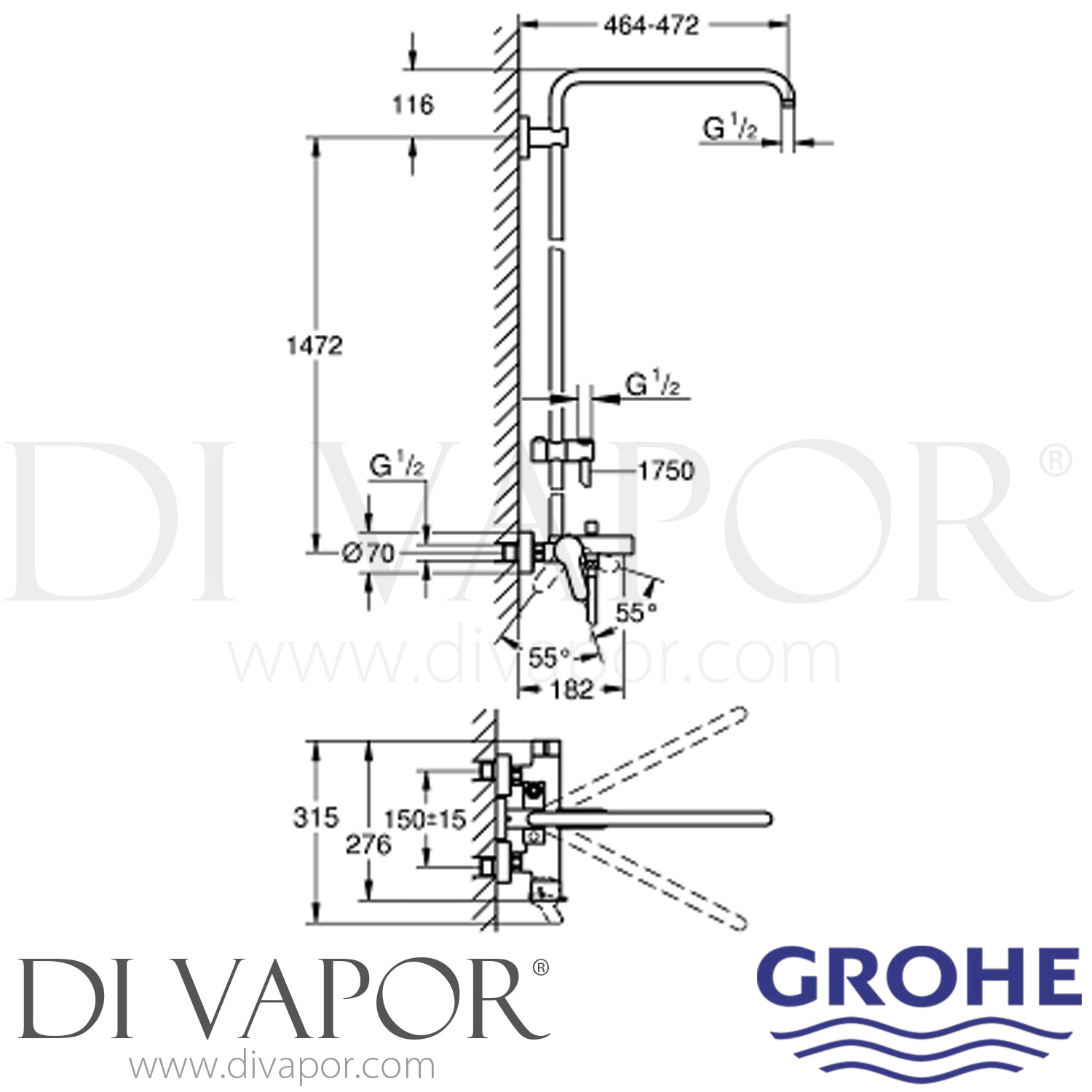 Grohe 26322000 Euphoria System Shower System with Single Lever Bath ...
