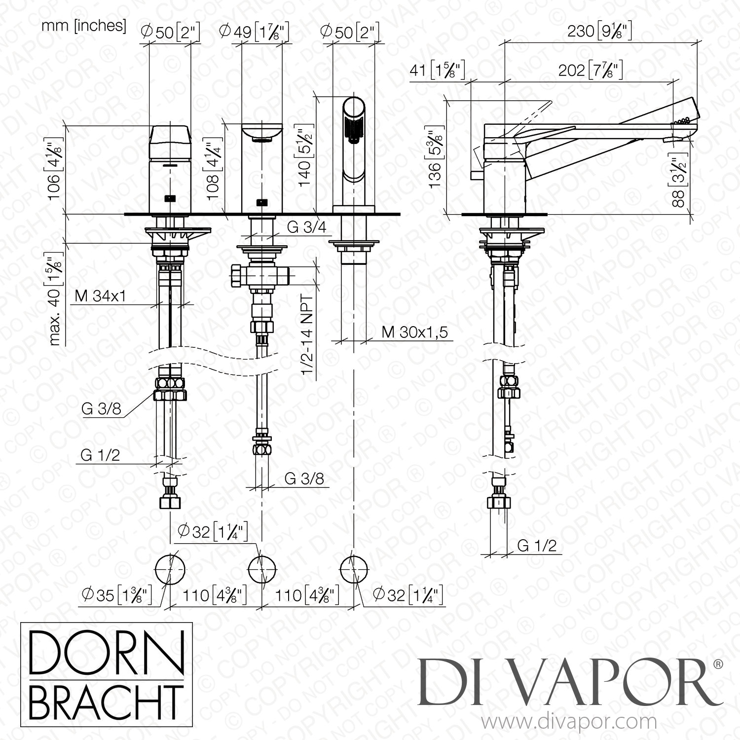 Dornbracht Three Hole Single Lever Tub Mixer for Deck Mounted Tub ...