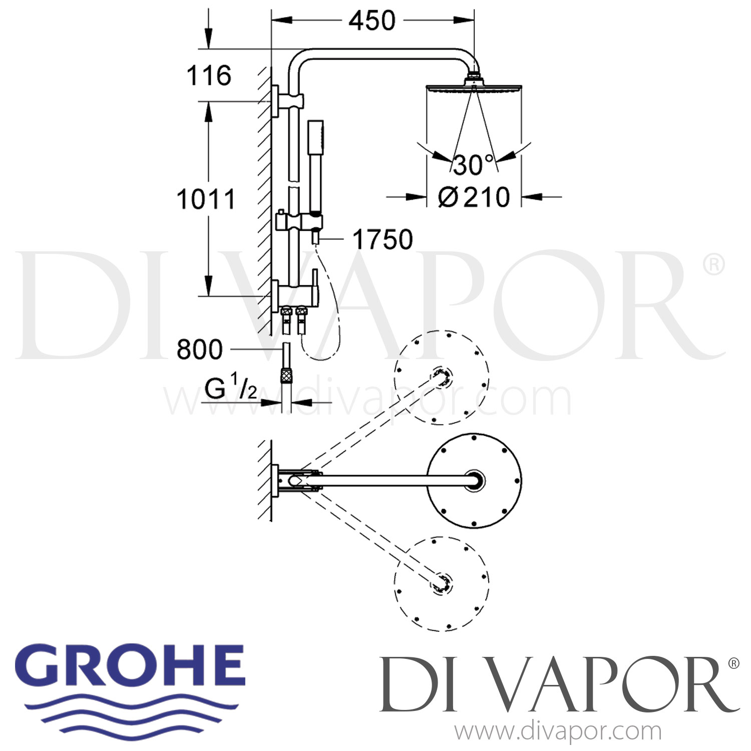 Grohe Rainshower System 210 Shower System with Diverter - 2007 to 2019 ...
