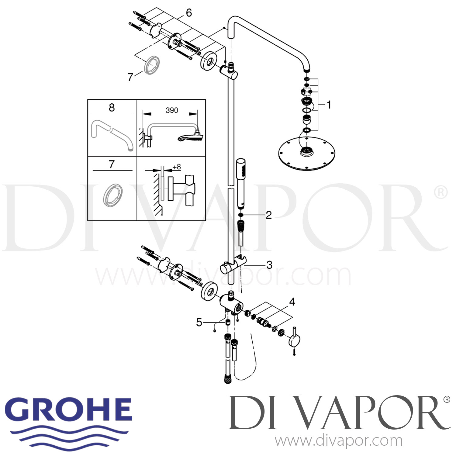Grohe 27058000 Rainshower System 210 Shower System with Diverter Spare ...