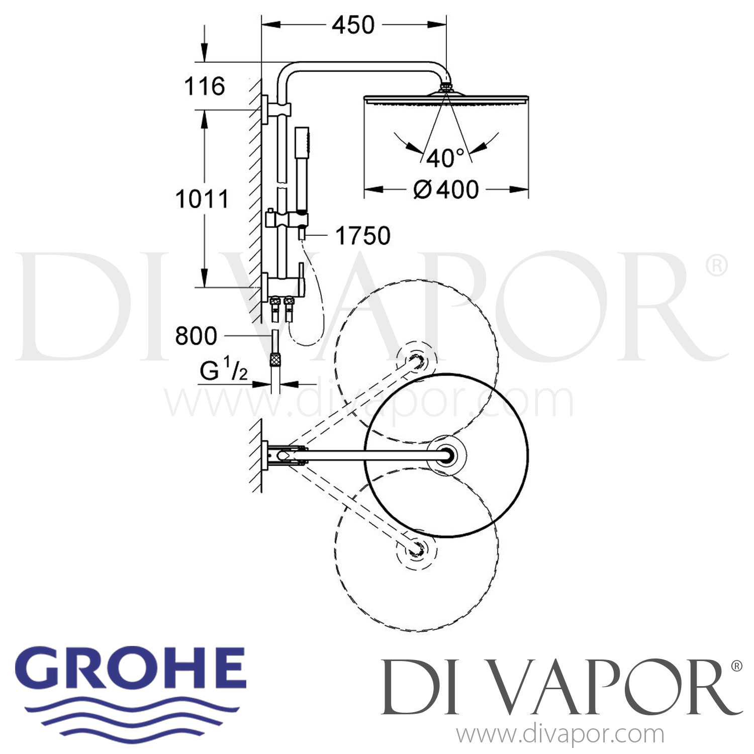 Grohe 27175000 Rainshower System 400 Shower System with Diverter Spare ...