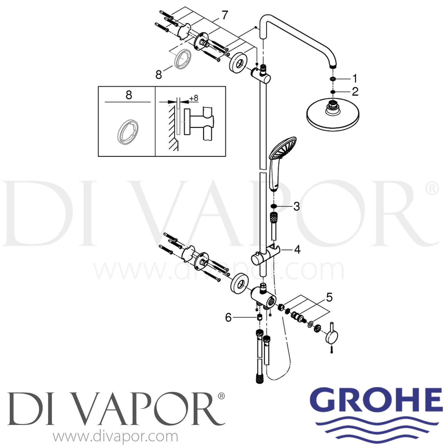 Grohe 27357001 Vitalio Joy System 180 Shower System with Diverter Spare ...