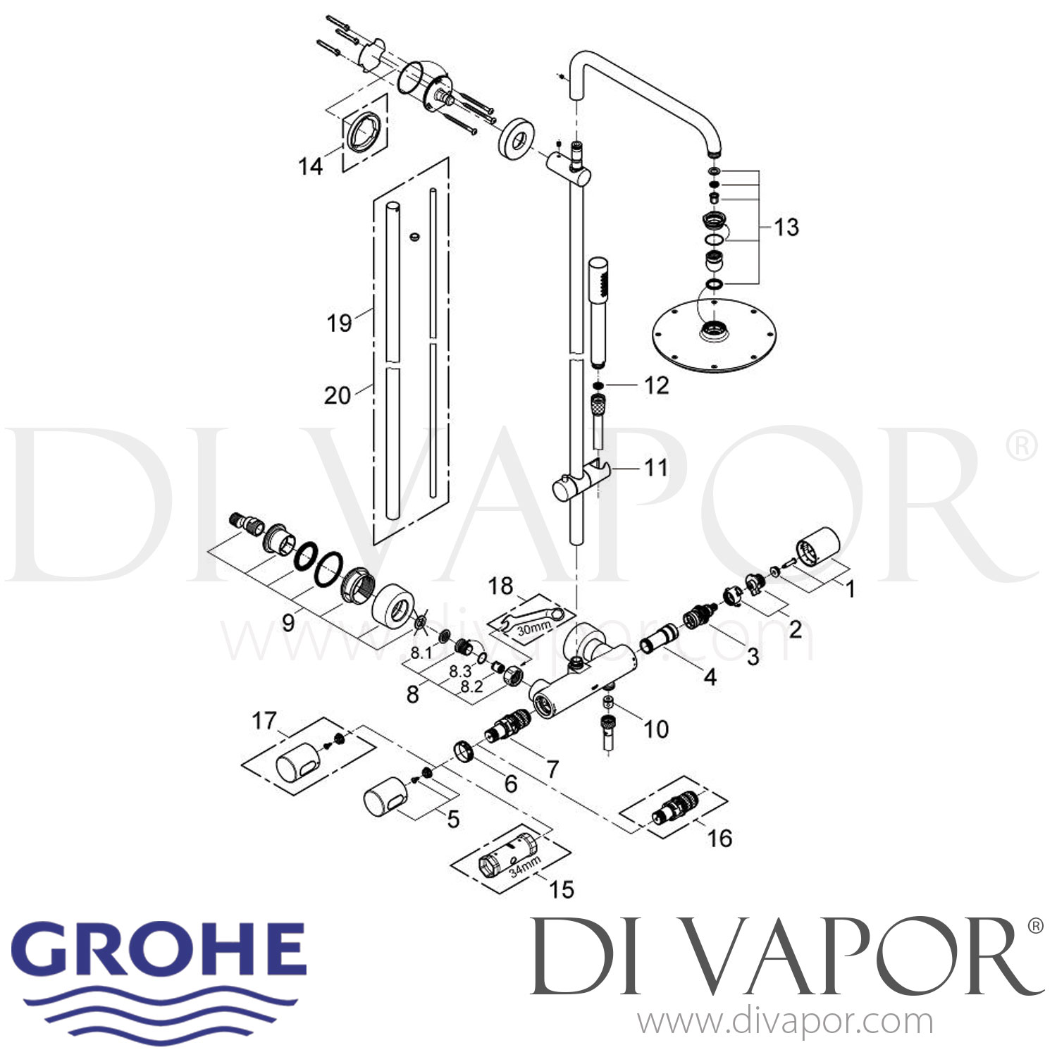 Grohe 27418000 Rainshower System 210 Shower System with Thermostat ...