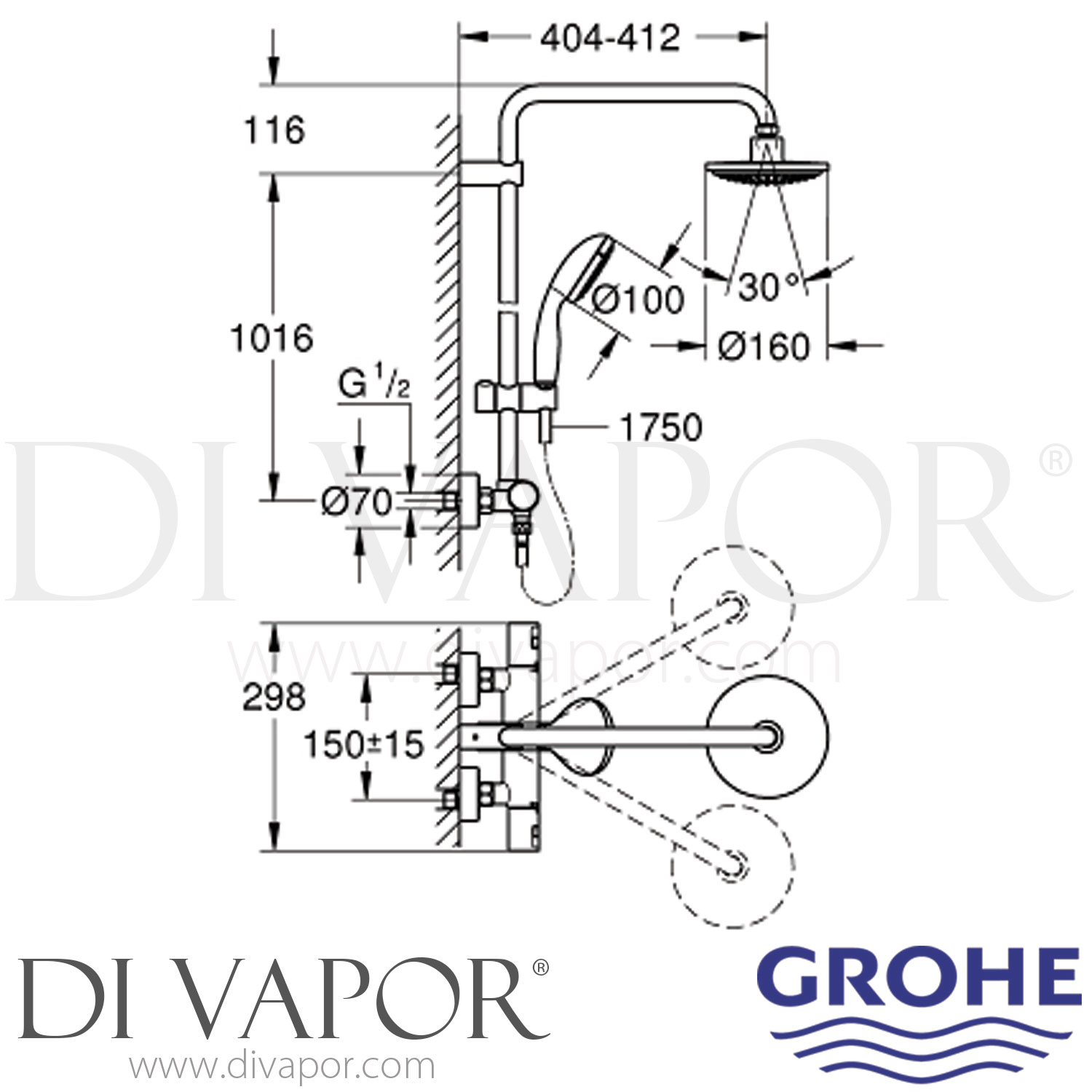 Grohe 27960000 Vitalio Start System 160 Shower System with Thermostat ...
