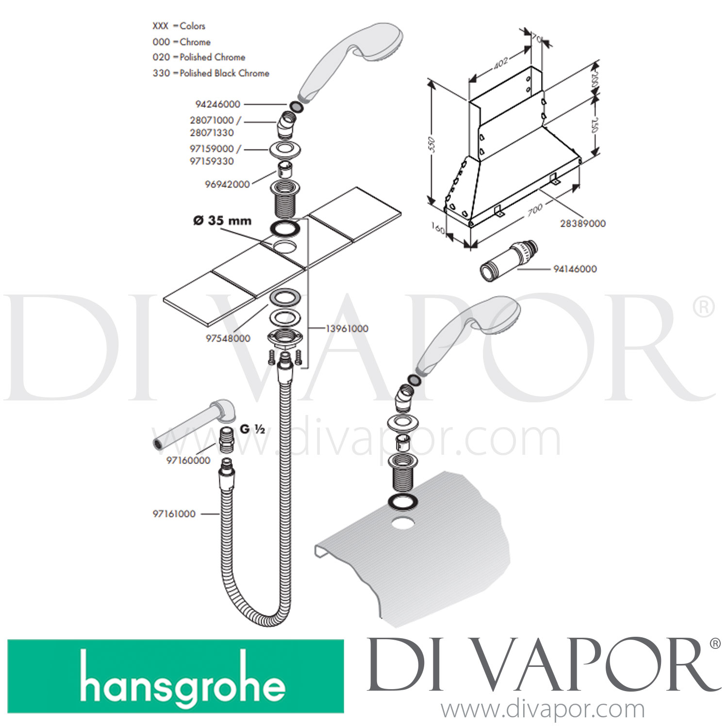 Hansgrohe 28307000 Shower Holder Rim Mounted >06/00 Spare Parts
