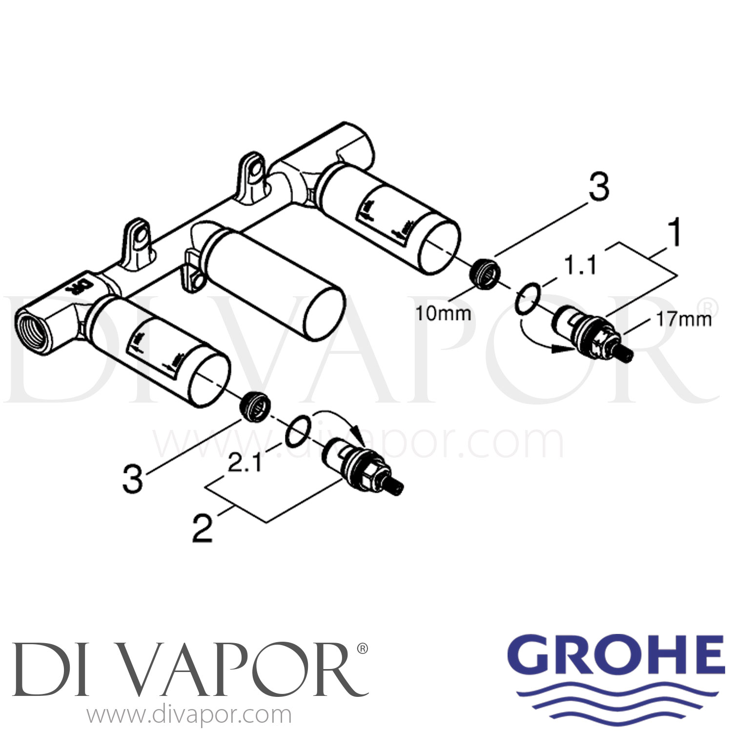 Grohe 29025002 Two-Handle Basin Mixer Concealed Body (1/2 Inch) Spare Parts