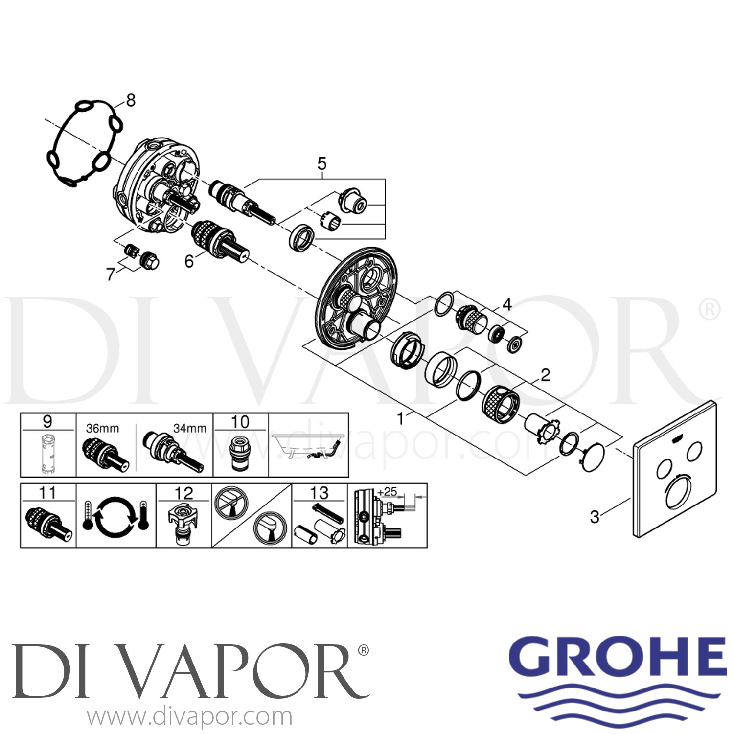 Grohe 29124000 Grohtherm SmartControl Thermostat for Concealed Installation with 2 Valves Spare ...