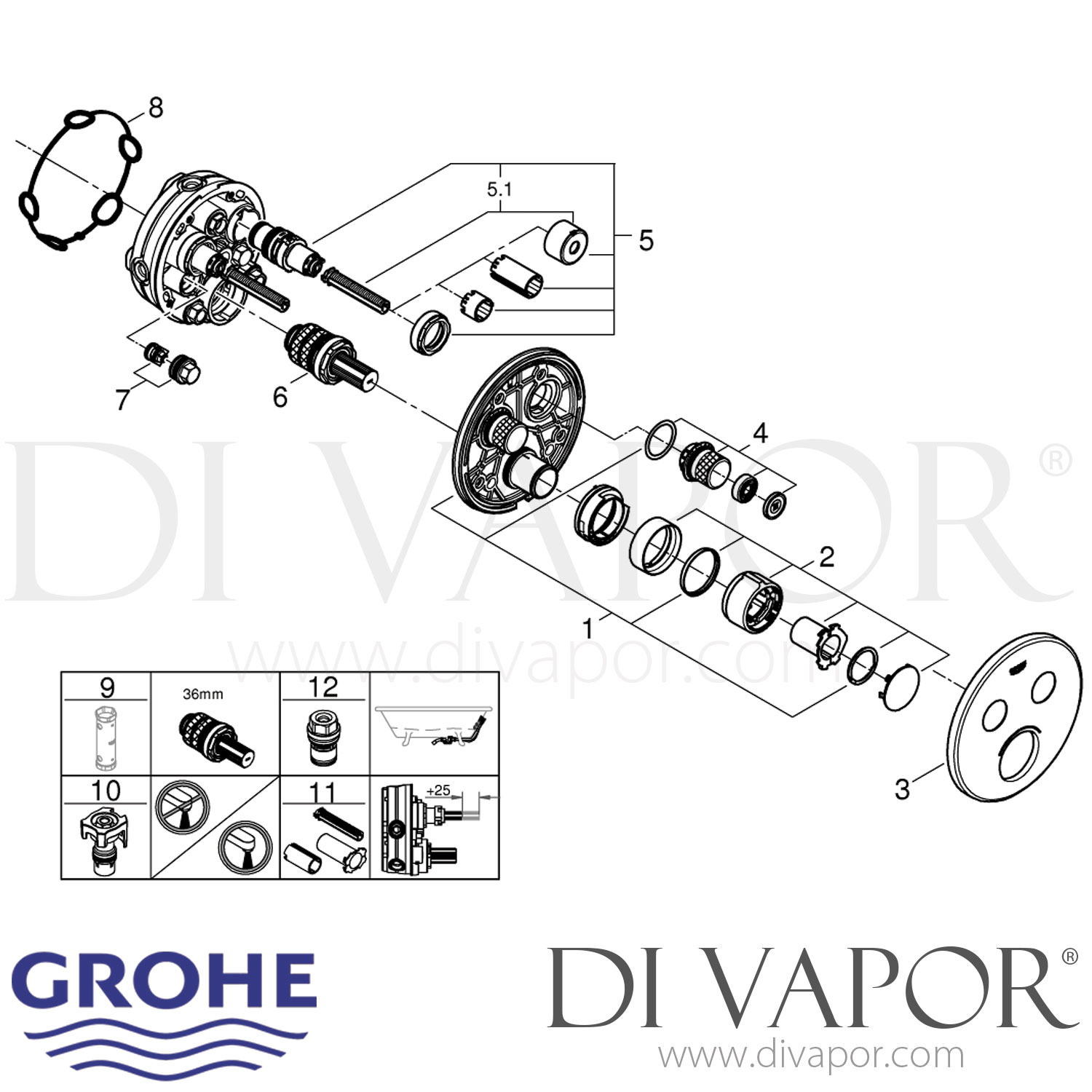 Grohe 29145000 SmartControl Concealed Mixer with 2 Valves Spare Parts