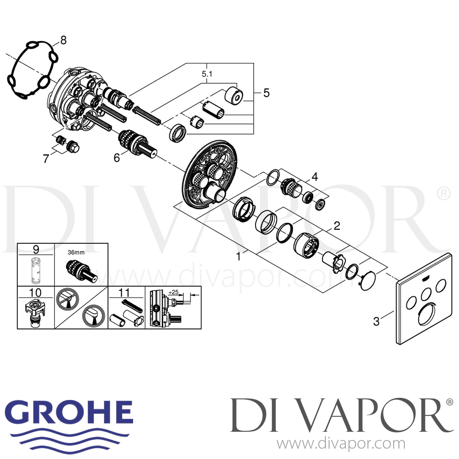Grohe 29149000 SmartControl Concealed Mixer with 3 Valves Spare Parts