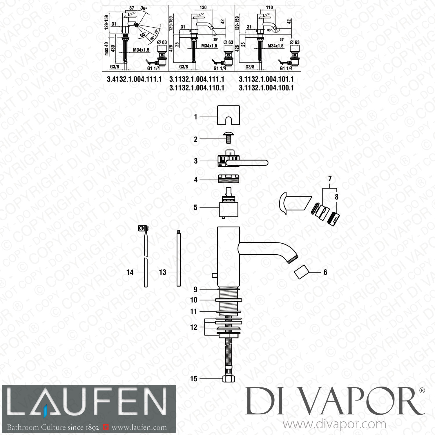Laufen Basin and Bidet Mixer (3.1132.1.004.101.1) Spare Parts