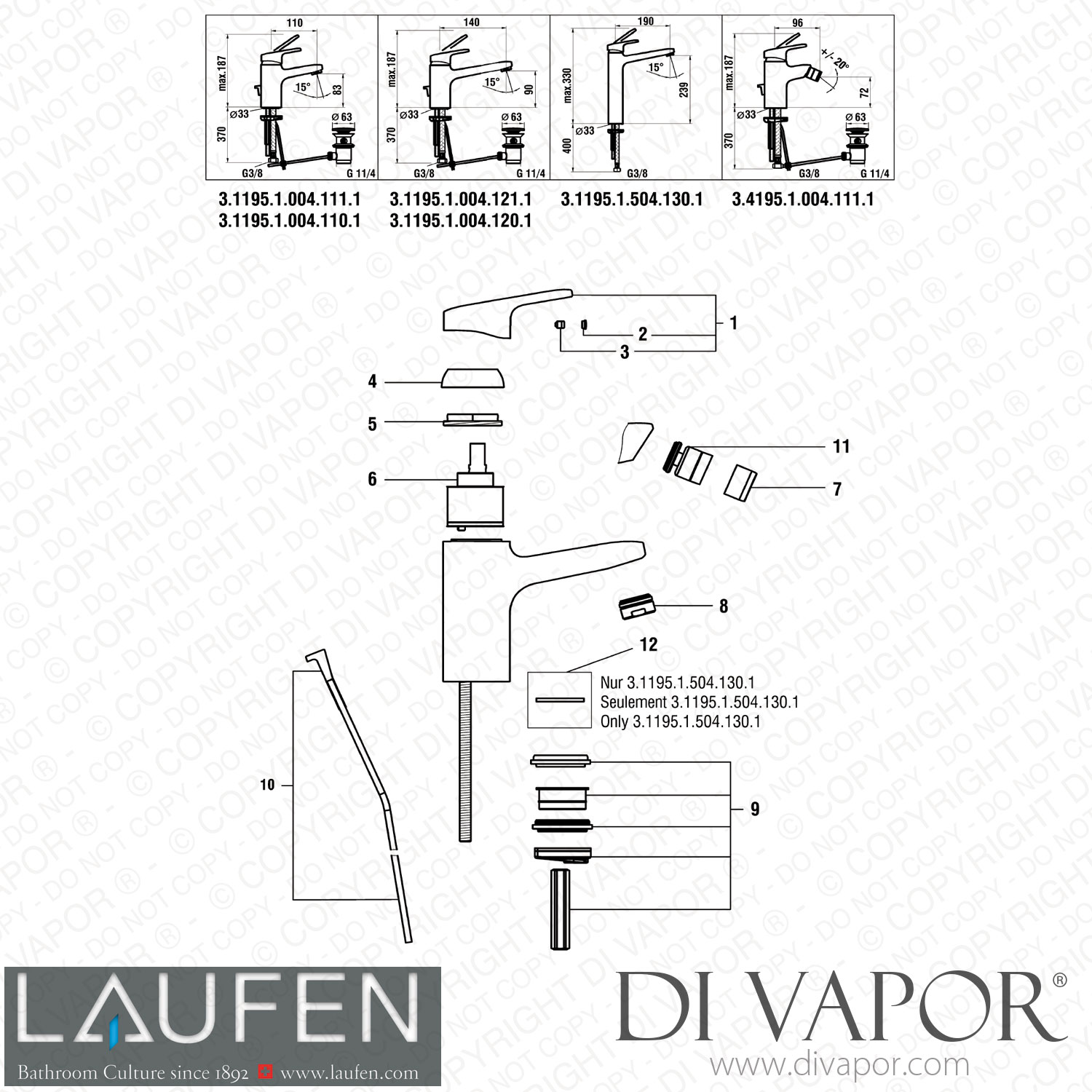 Laufen Basin and Bidet Mixer (3.1195.1.004.120.1) Spare Parts