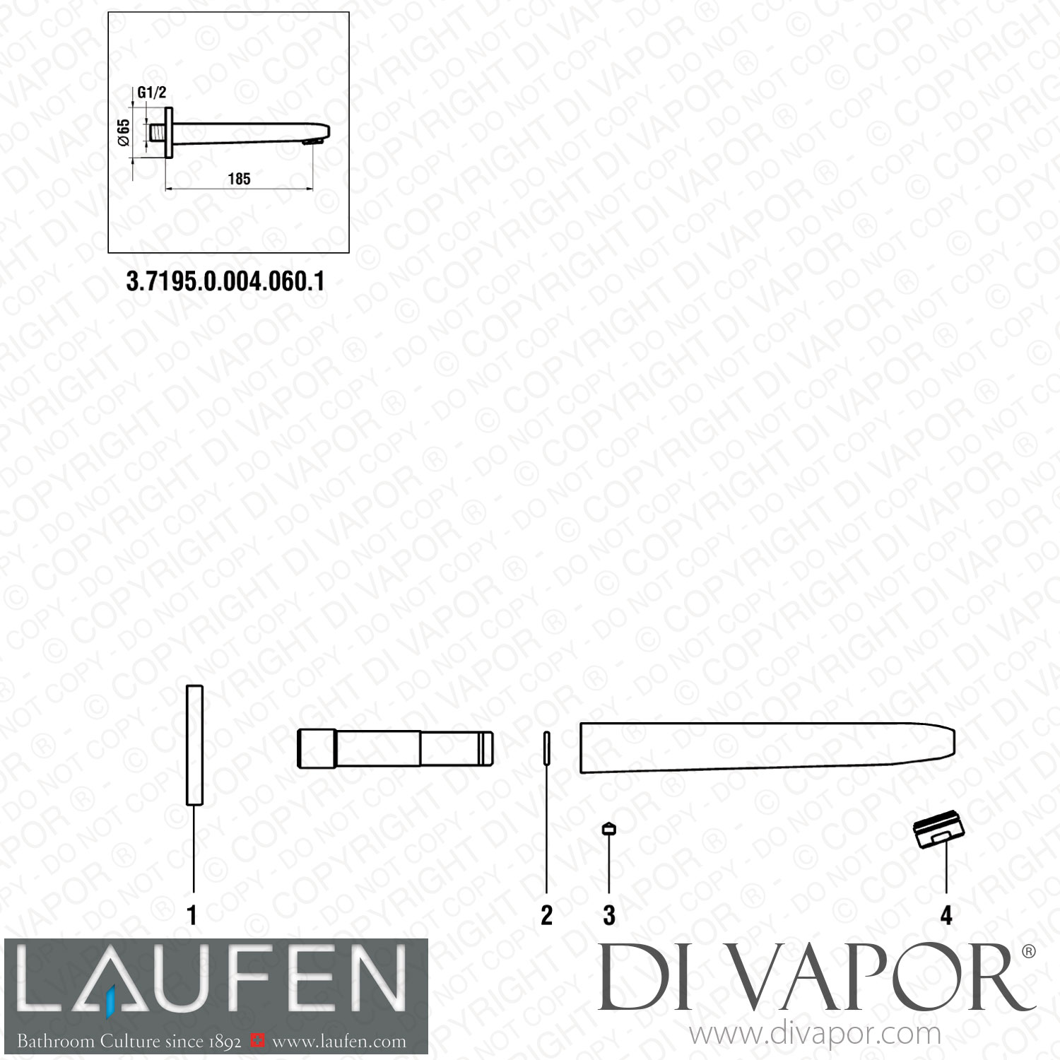 Laufen Wall Mounted Bath Spout (3.7195.0.004.060.1) Spare Parts