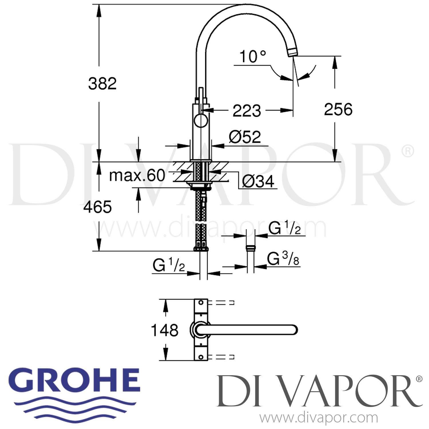 Grohe 30190000 Ambi Cosmopolitan Two Handle Sink Mixer Kitchen Tap ...