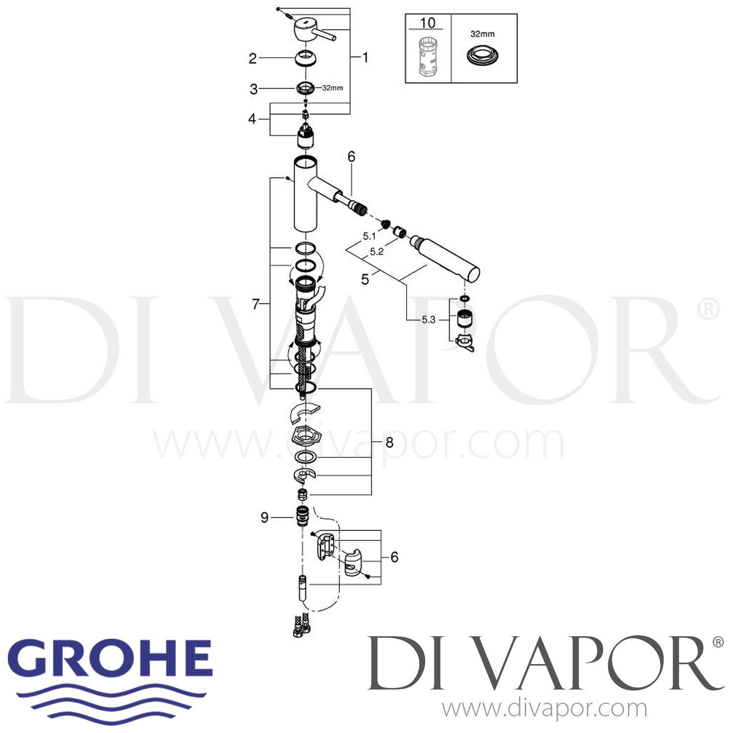 Grohe 30273DC1 Concetto Single-Lever Sink Mixer (1/2 Inch) Spare Parts