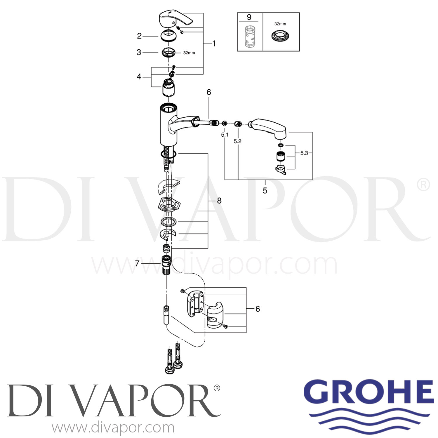 Grohe 30306000 Eurosmart Chrome Single-Lever Sink Mixer (1/2 Inch ...