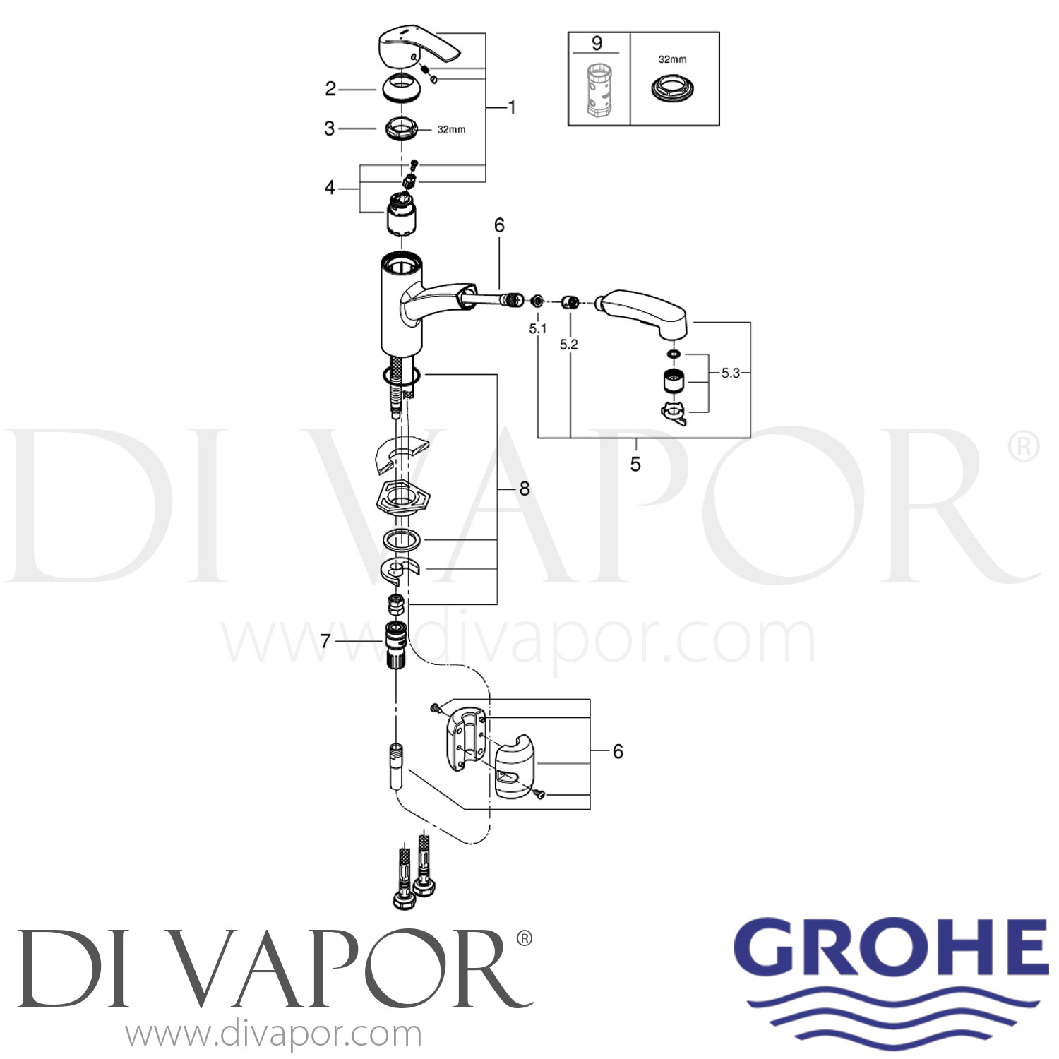 Grohe 30306DC0 Eurosmart Supersteel Single-Lever Sink Mixer (1/2 Inch ...