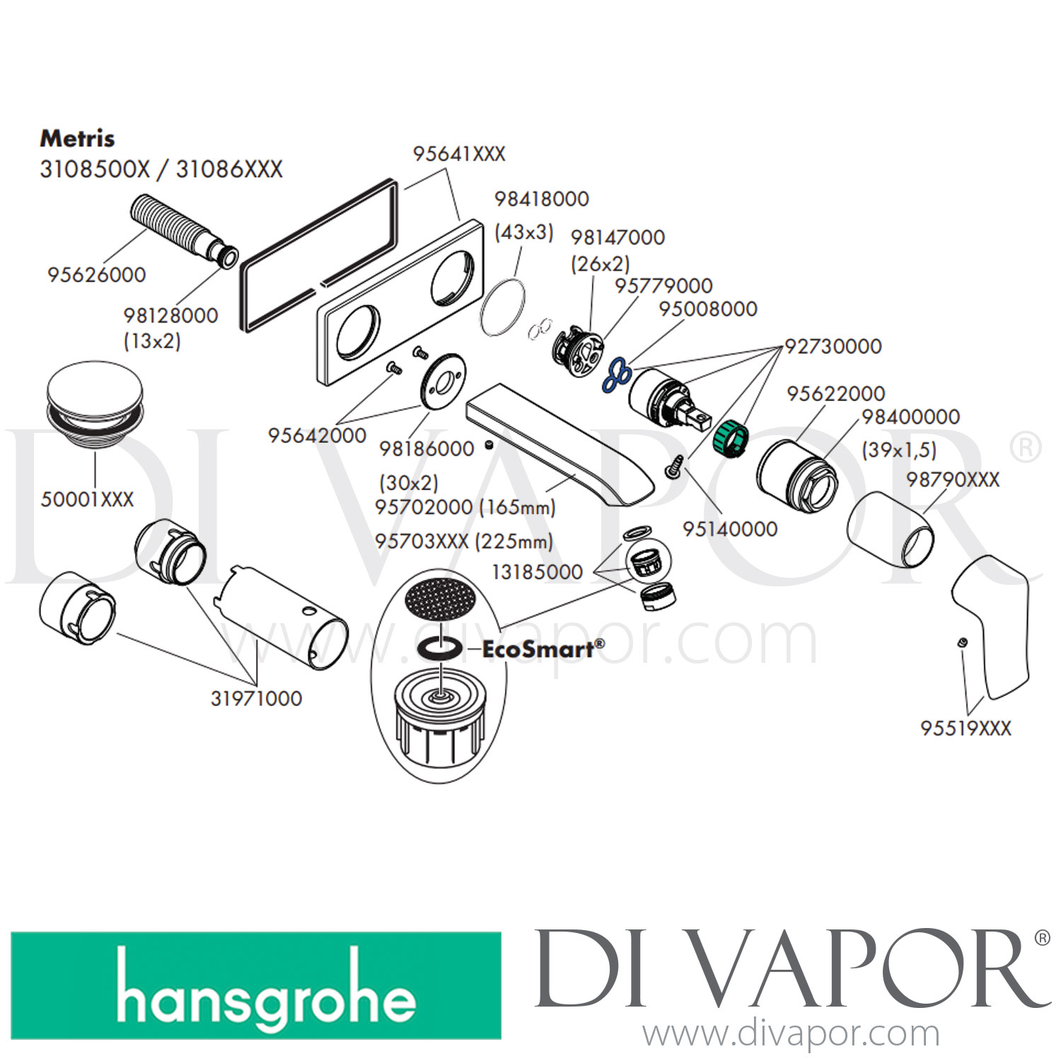 Hansgrohe 31086007 Metris Single Lever Basin Mixer for Concealed ...