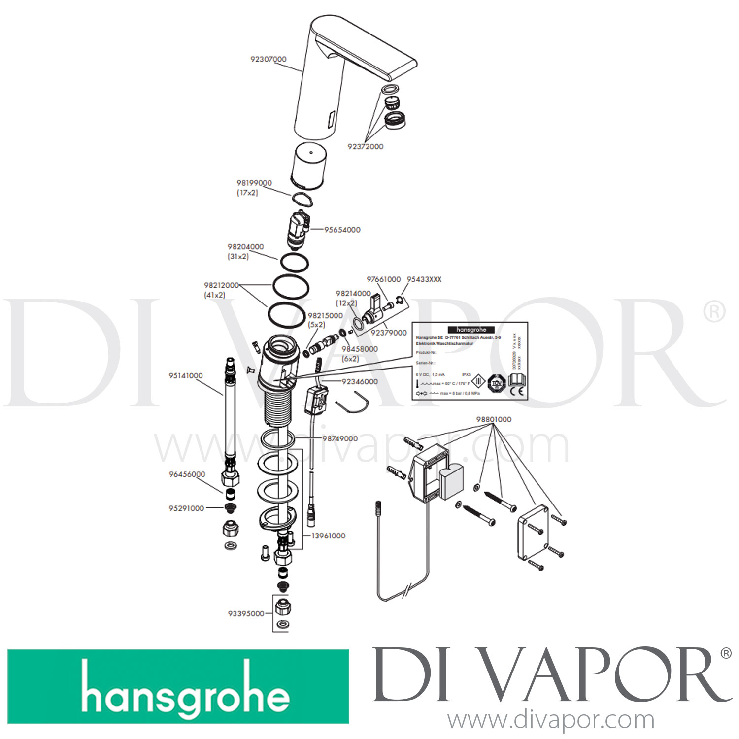 Hansgrohe 31100007 Metris S Electronic Basin Mixer with Temperature ...