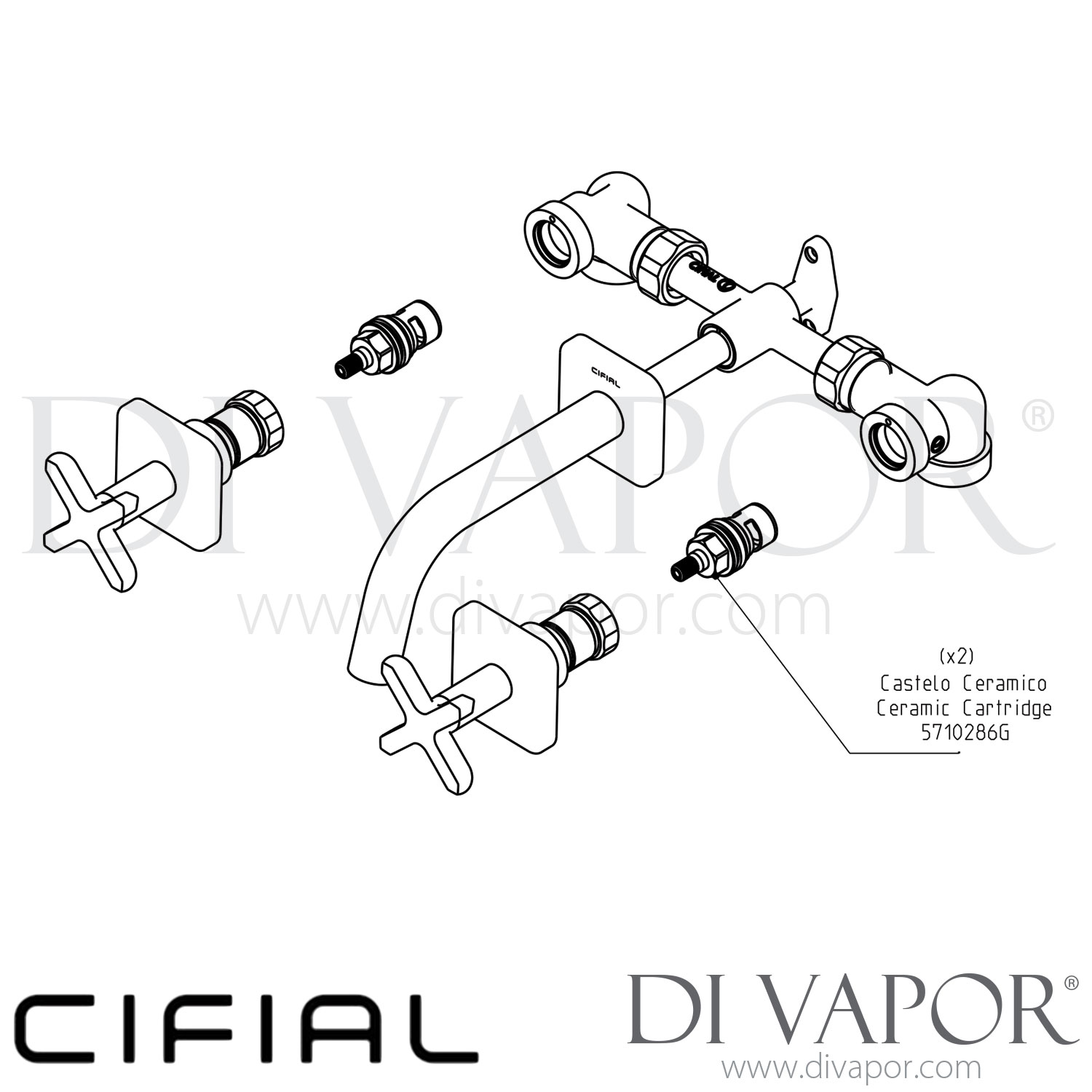Cifial 31111TX Texa 3 Hole Wall Basin Mixer Tap with Short Spout Spare ...